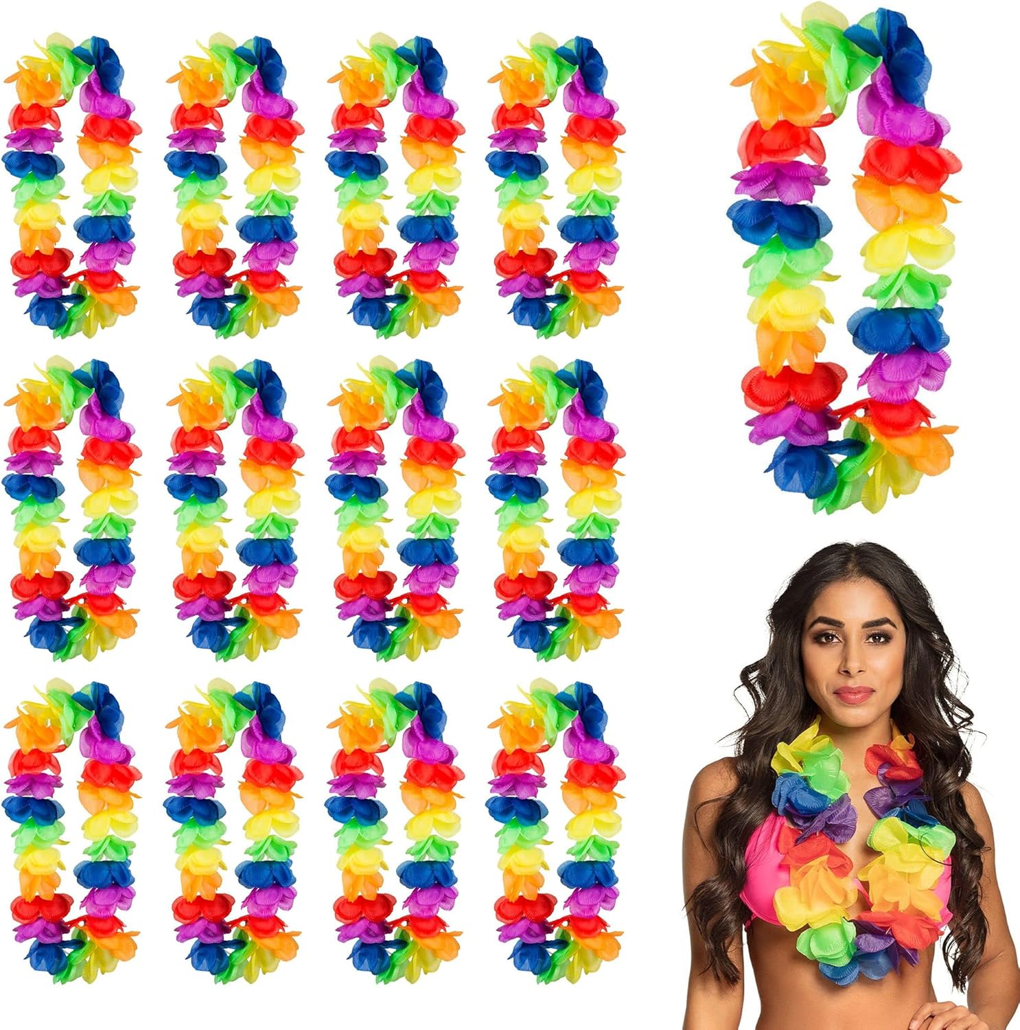 12 Pcs Hawaiian Garland Flower Lei Bulk, Tropical Flower Lei Hawaiian ...