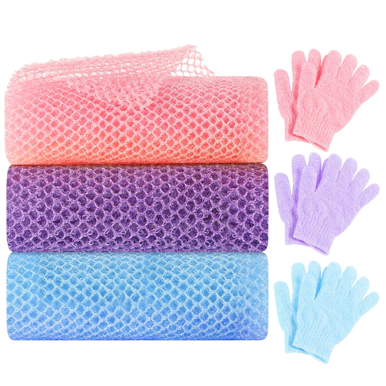 3 Pcs African Net Sponge African Exfoliating Net with 3 Pairs ...