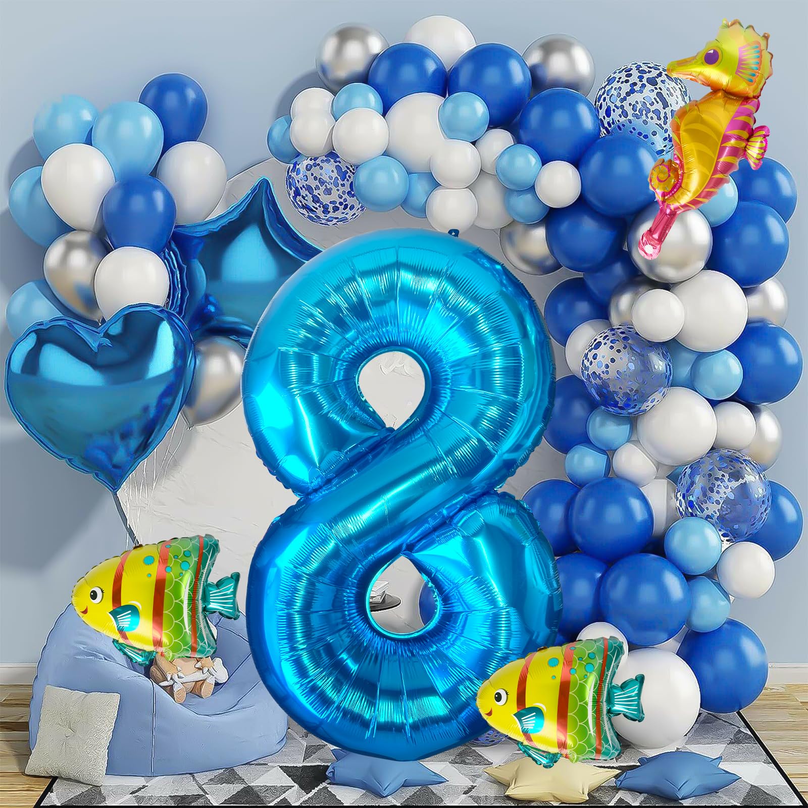 Snapklik.com : 40 Inch Under The Sea Blue Number 8 Balloon, Mini Ocean ...