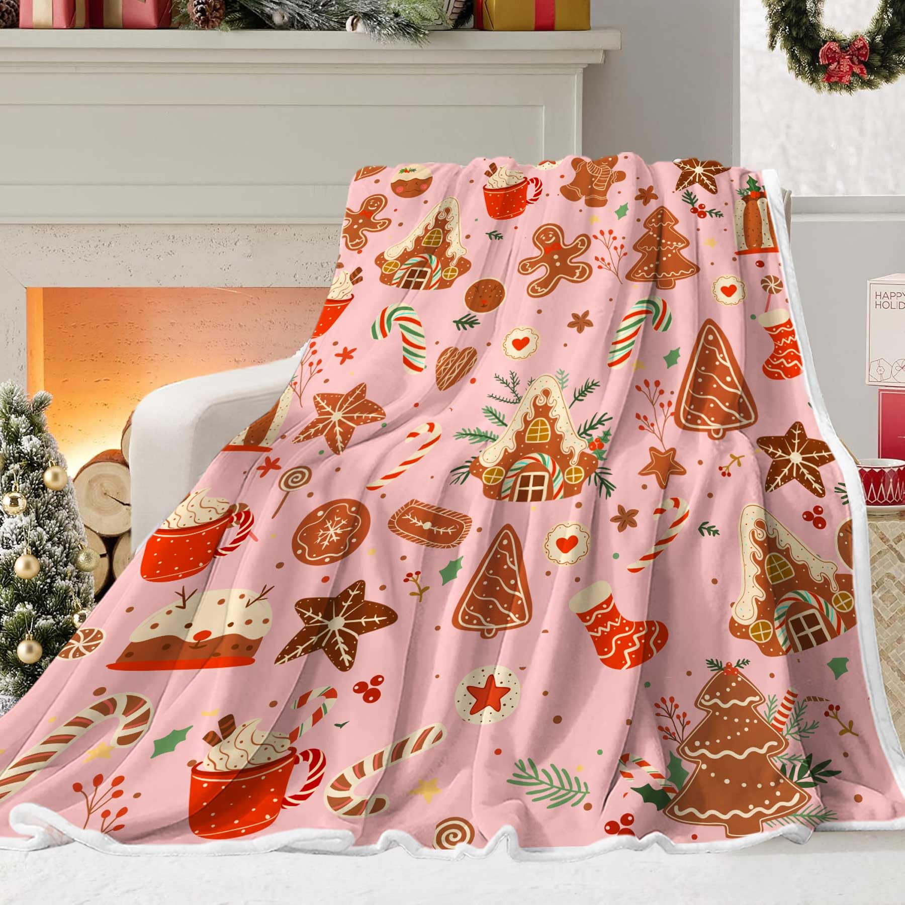 Amazon.com: Pink Christmas Gingerbread Man Throw Blanket, Winter Cute ...