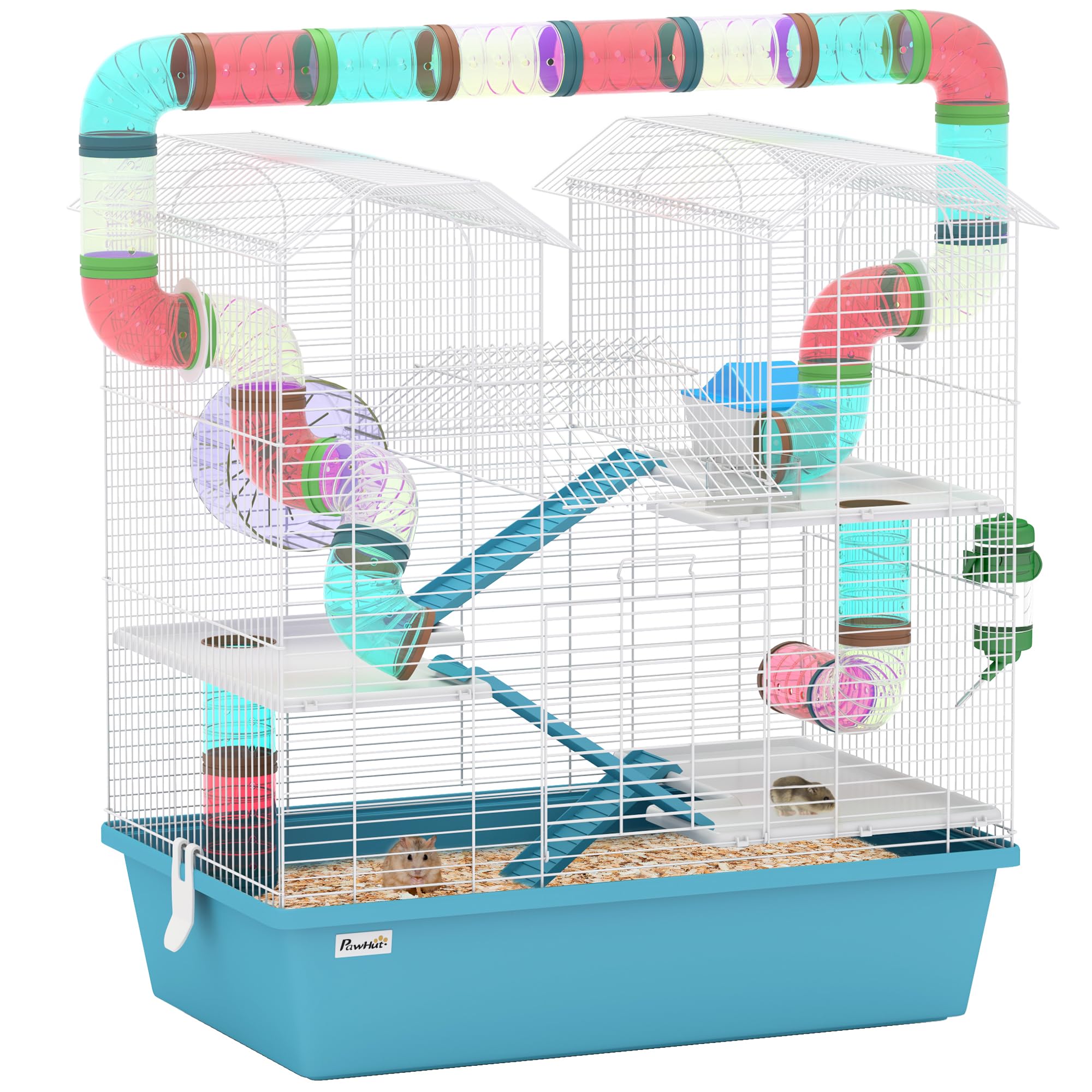 Amazon.com : PawHut Large Hamster Cage, 4 Tier Twin Tower Design Gebril ...