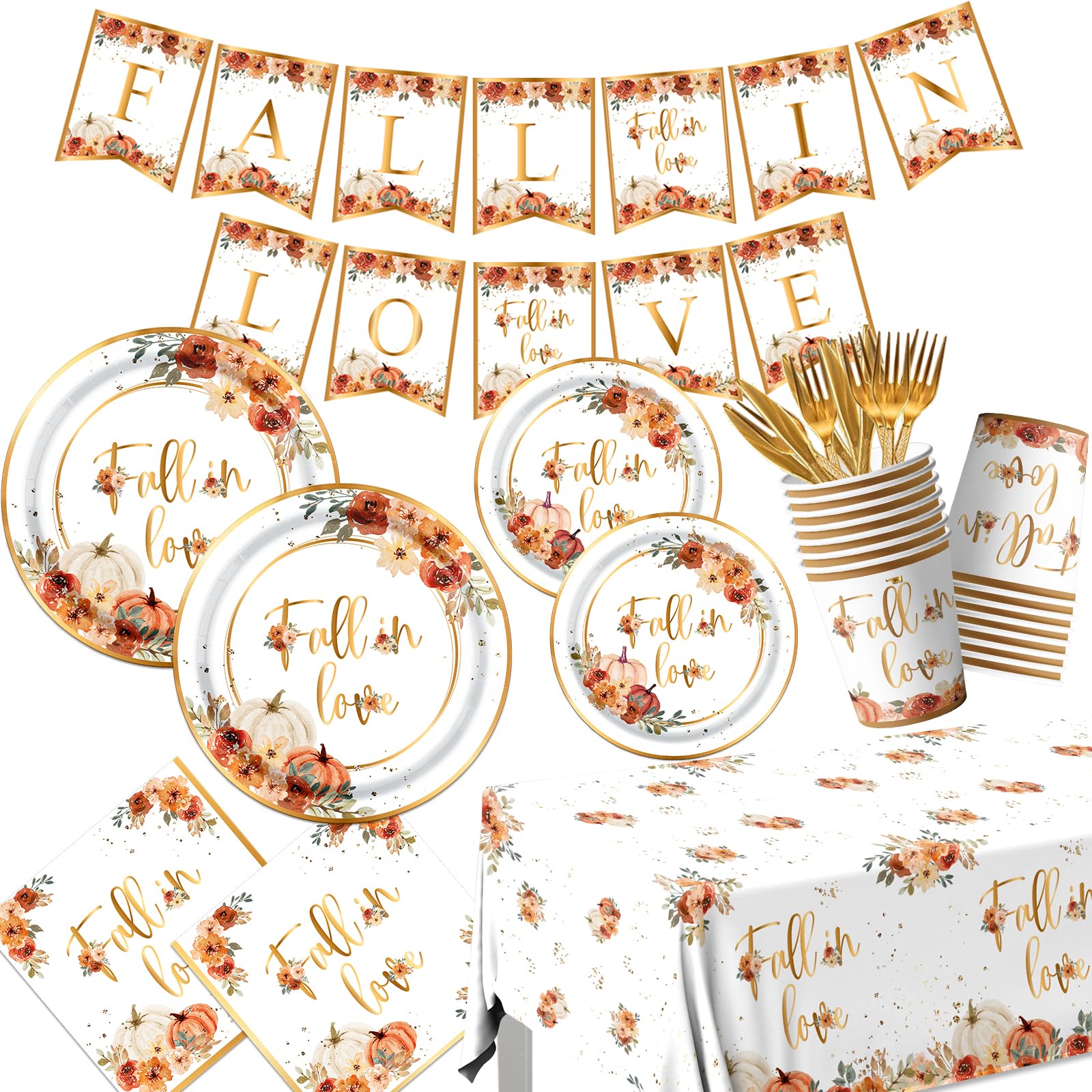 Amazon.com: Fall In Love Bridal Shower Decorations Tableware, 142Pcs ...