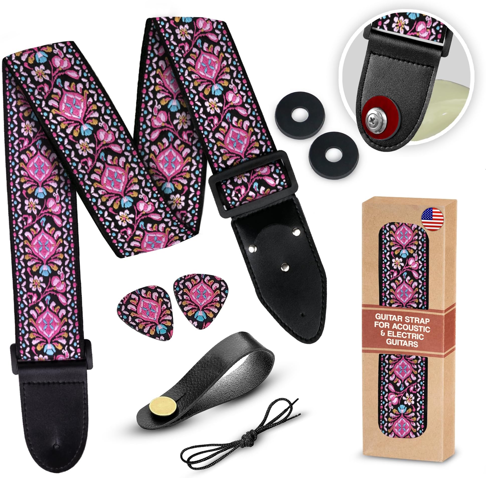 Amazon.com: Protec Guitar Strap With Pick Pocket & Leather Ends ...