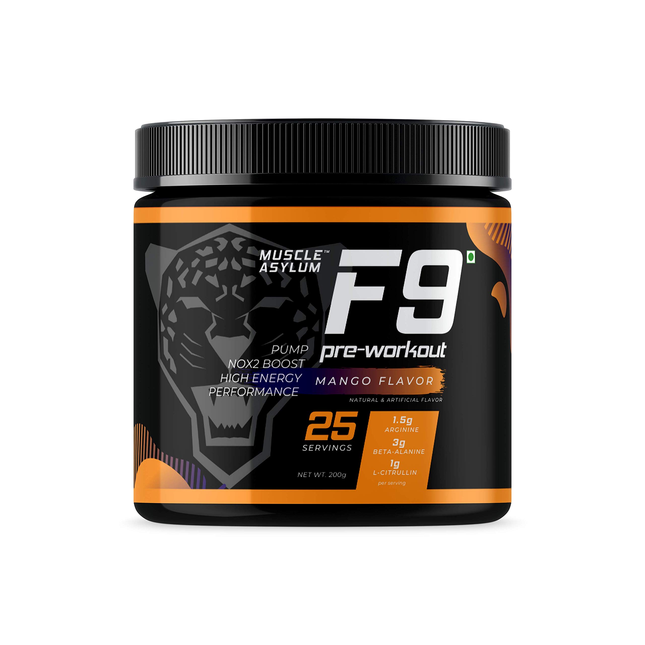 Muscle Asylum F9 Pre-Workout - 25 Servings, 200gm (Mango Flavor ...