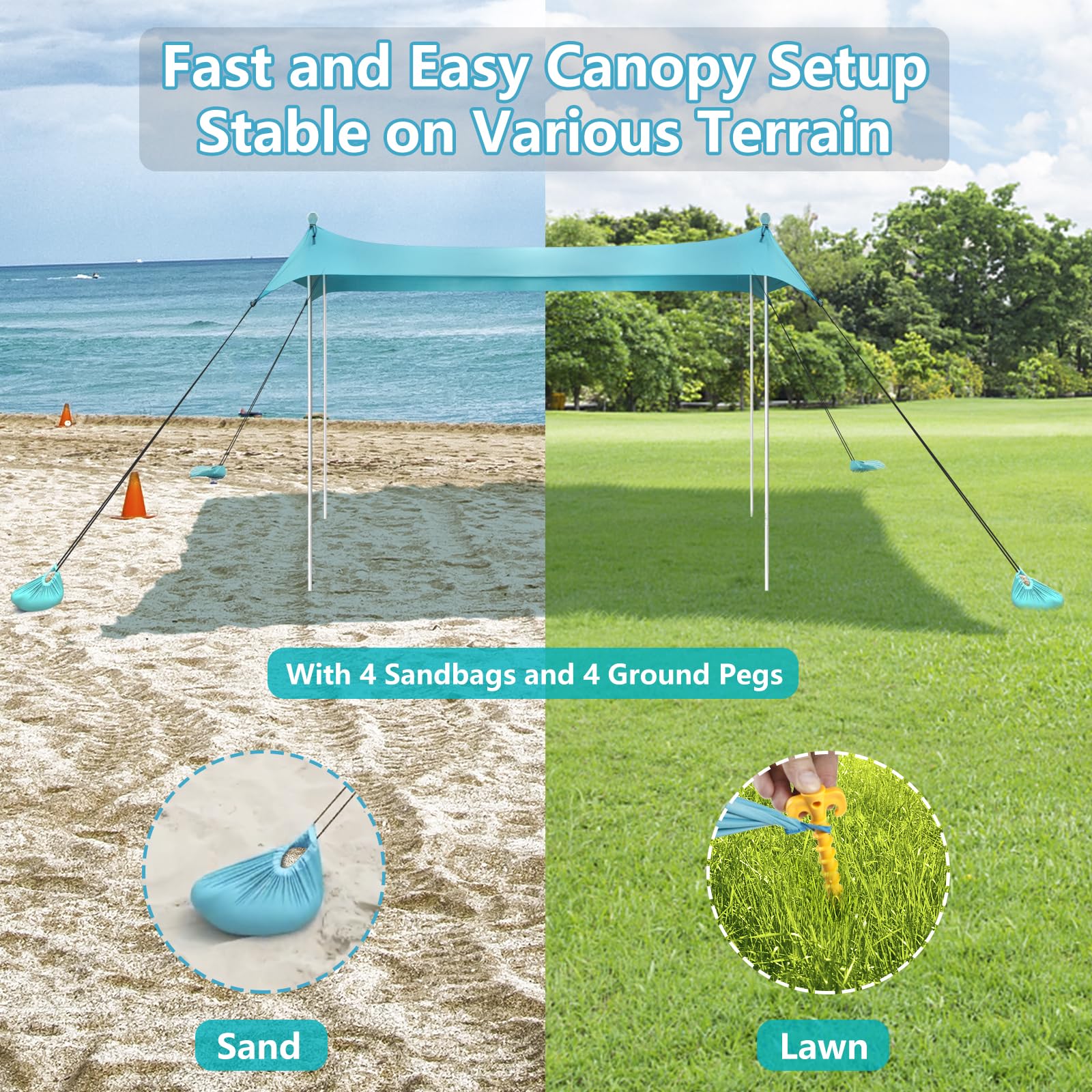 Beach Canopy, Portable UPF50+ Beach Tent Shade for 8 Person, Easy Setup ...