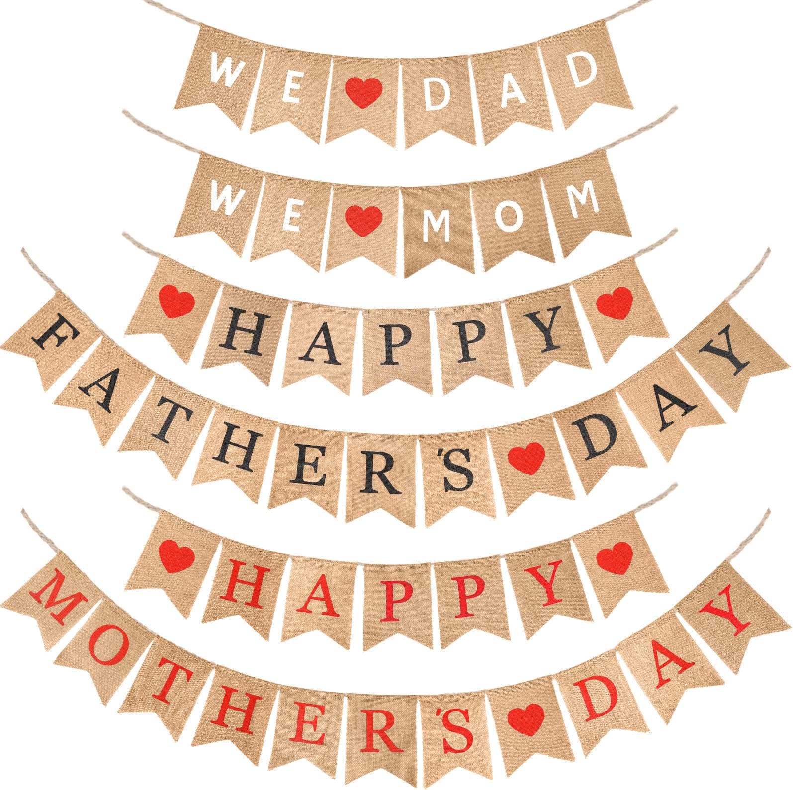 Amazon.com: 6 Pieces Happy Mother's Day and Father's Day Burlap Banner ...