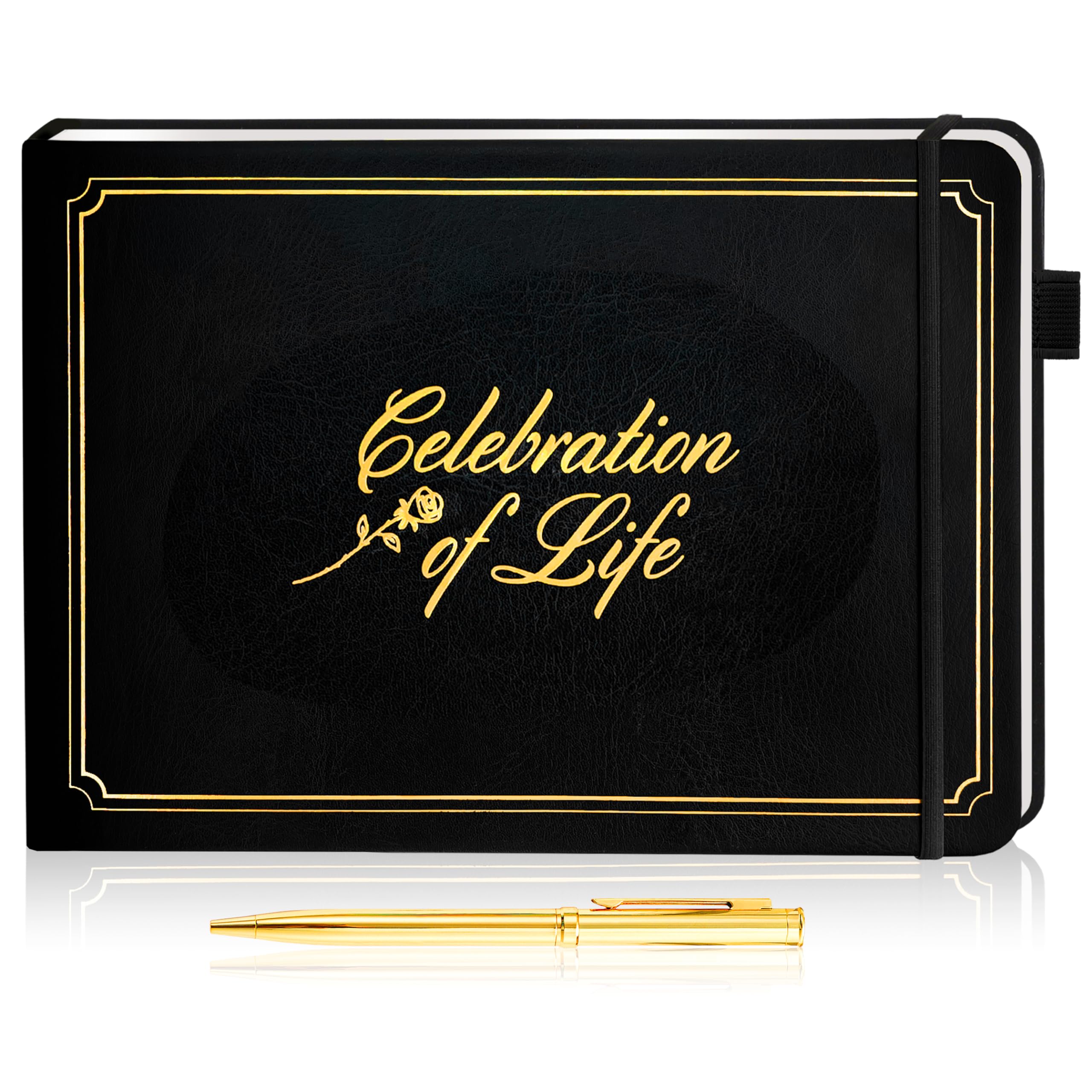 Amazon.com: 'Celebration of Life' Funeral Guest Book - Premium Black PU ...