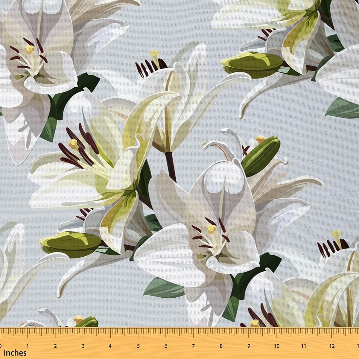 Amazon.com: White Lily Flower Fabric by The Yard,Romantic Retro Floral ...