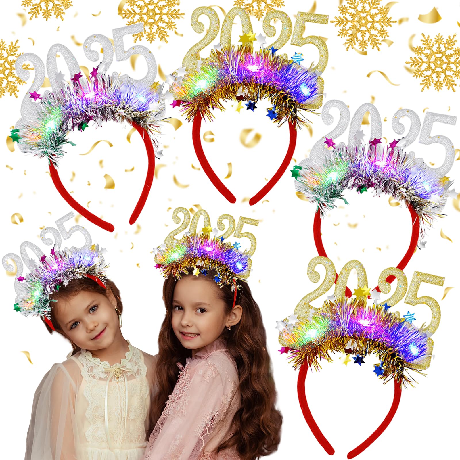 Happy New Year Headband, New Years Eve Decorations, 4 PCS Glitter ...