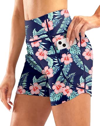 SANTINY Women's 5" High Waisted Swim Board Shorts UPF50+ Tummy Control ...