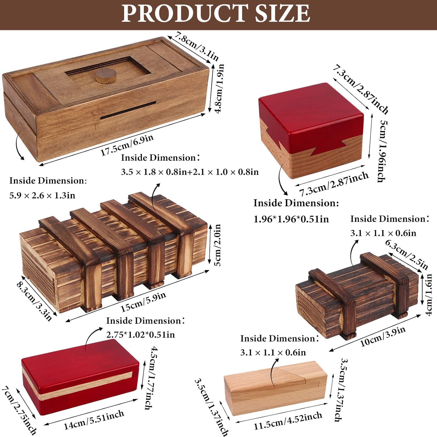 Puzzle Box 6 Pack Wooden Secret Puzzle Box with Hidden Compartment 3D ...