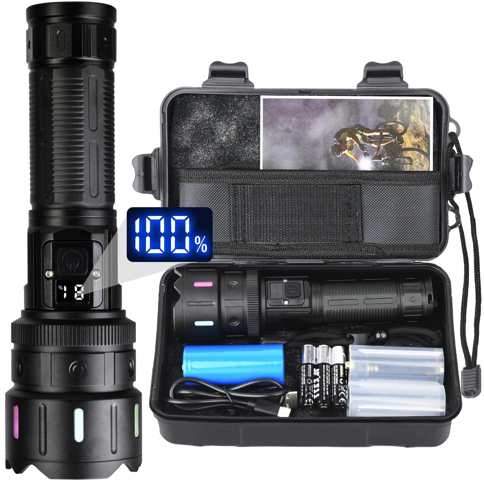 LED Torch Rechargeable Torch with High Lumens, 30000 Lumen XHP70.2 ...