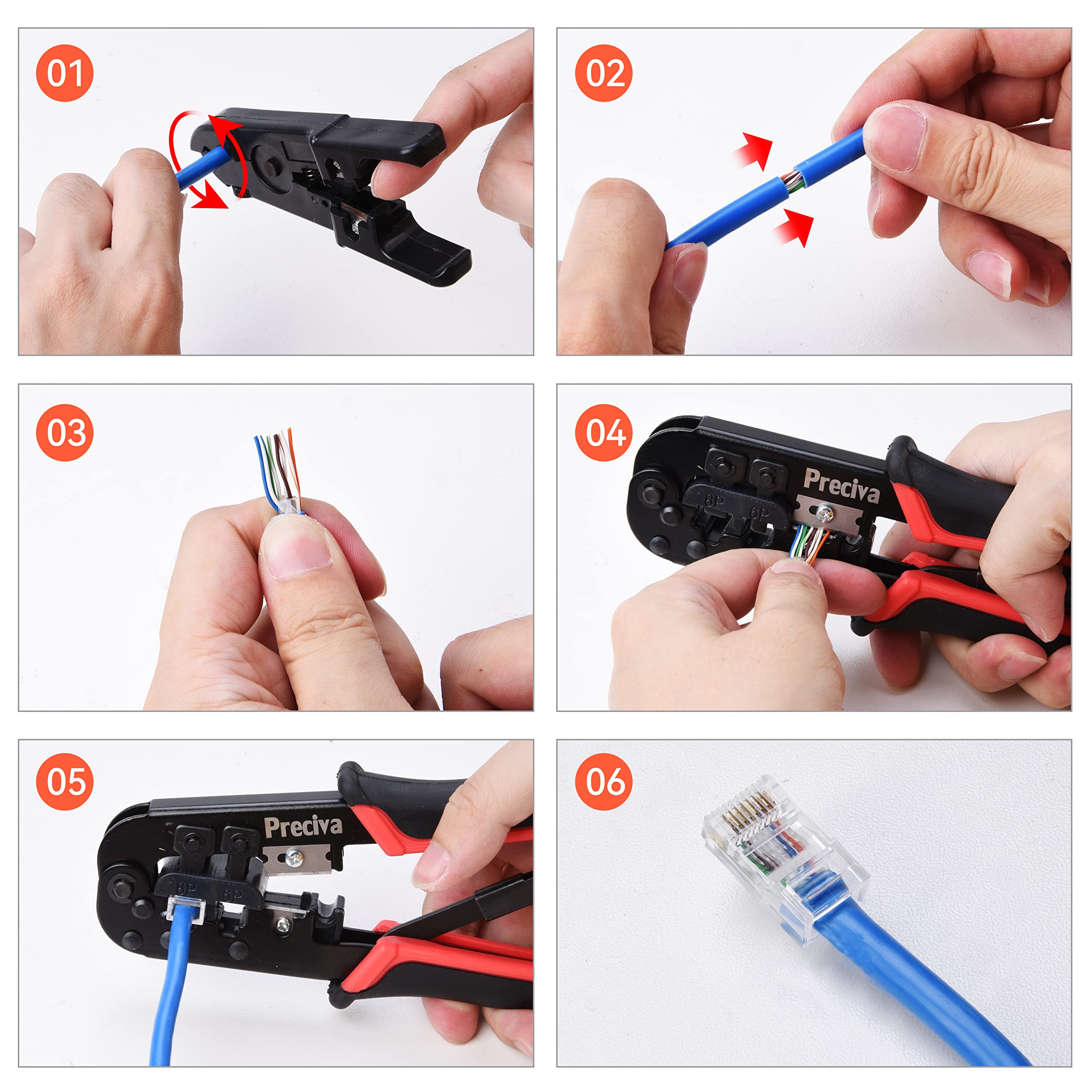 Buy RJ45 Crimper Tool Kit, Preciva Cat5 Cat5e Ethernet Crimping Tool ...
