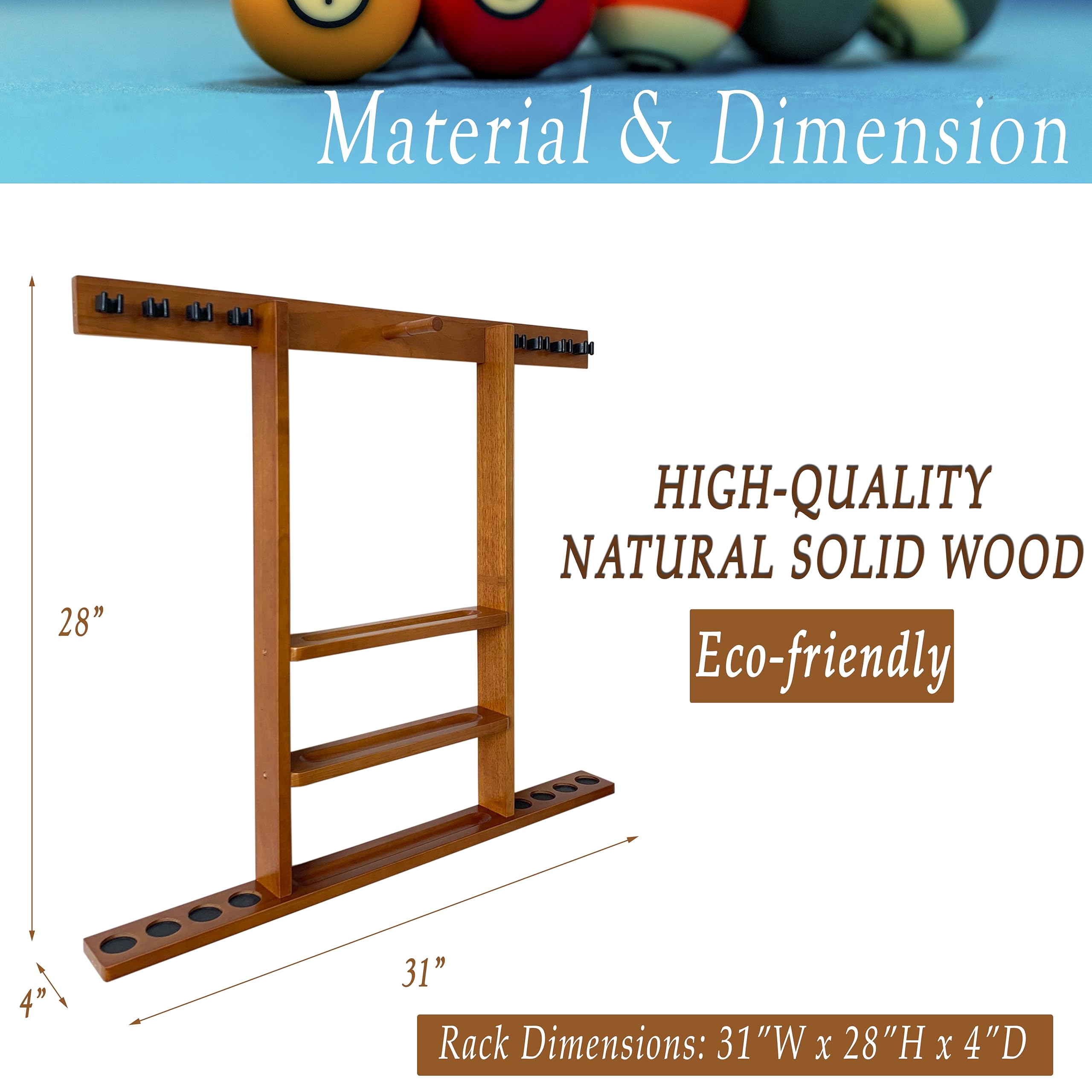 GACCO BILLIARDS Pool Cue Stick Holder Wall Mount, Pool Cue Holder ...