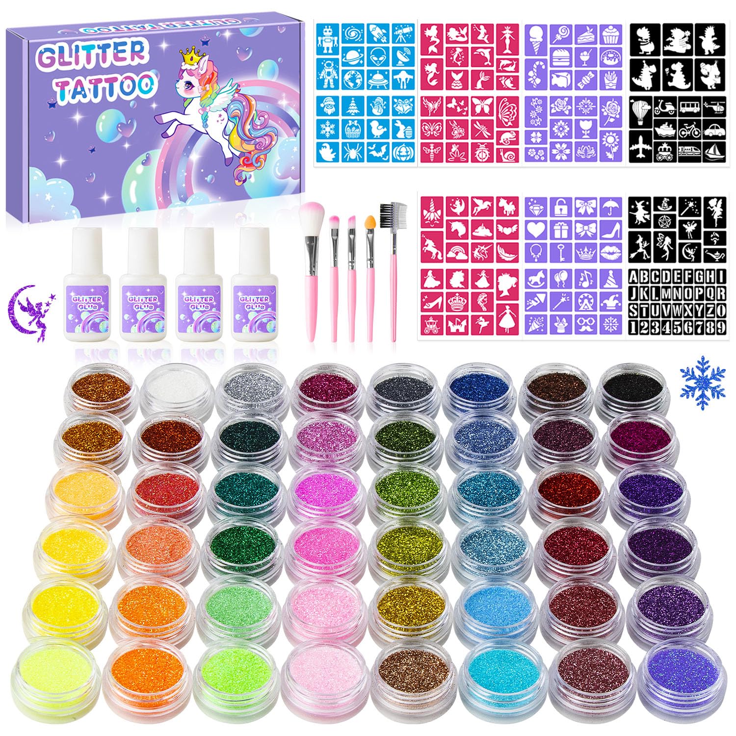 Amazon.com : Temporary Glitter Tattoos Kit for Kids,48 Glitter Colors ...