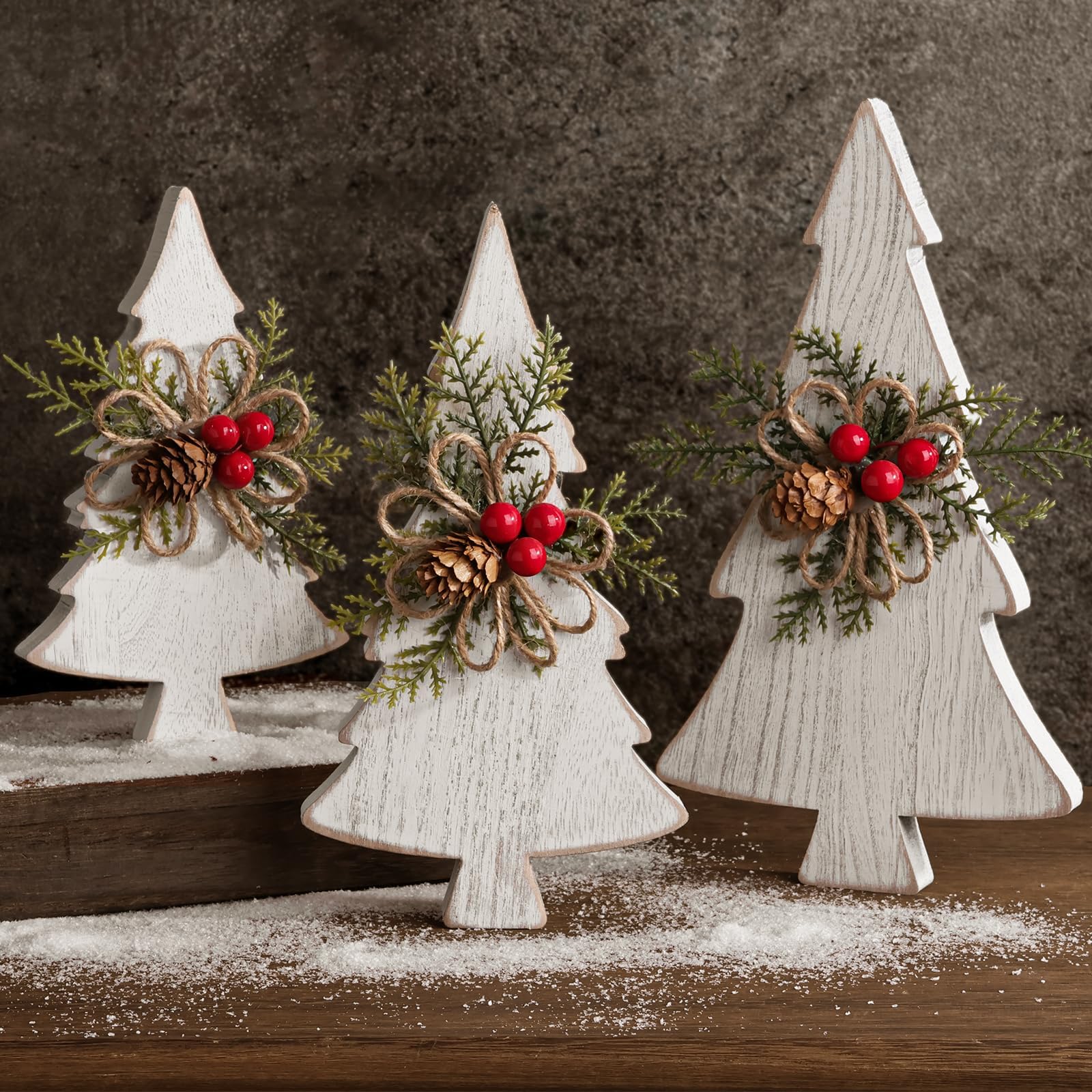 Amazon.com: Soaoo 3 Pcs Wooden Christmas Trees Tabletop Decoration ...
