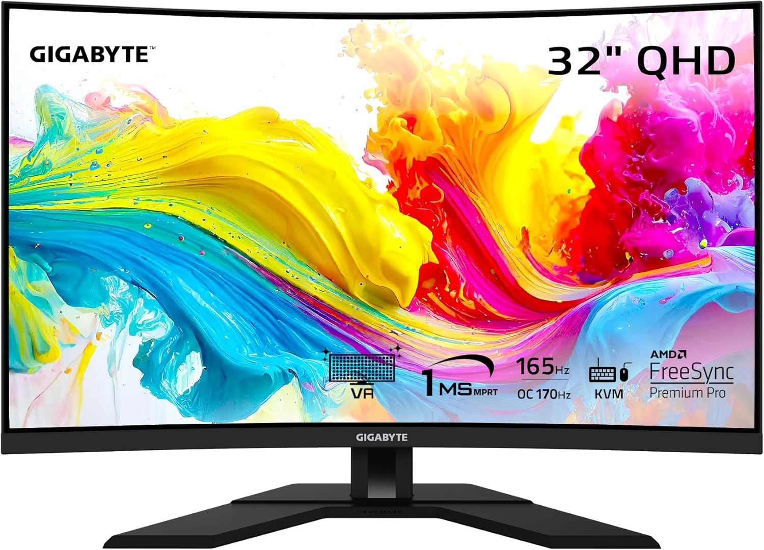 GIGABYTE M32QC 32" 165Hz 1440P QHD -KVM Gaming -Monitor, 2560 x 1440 VA ...