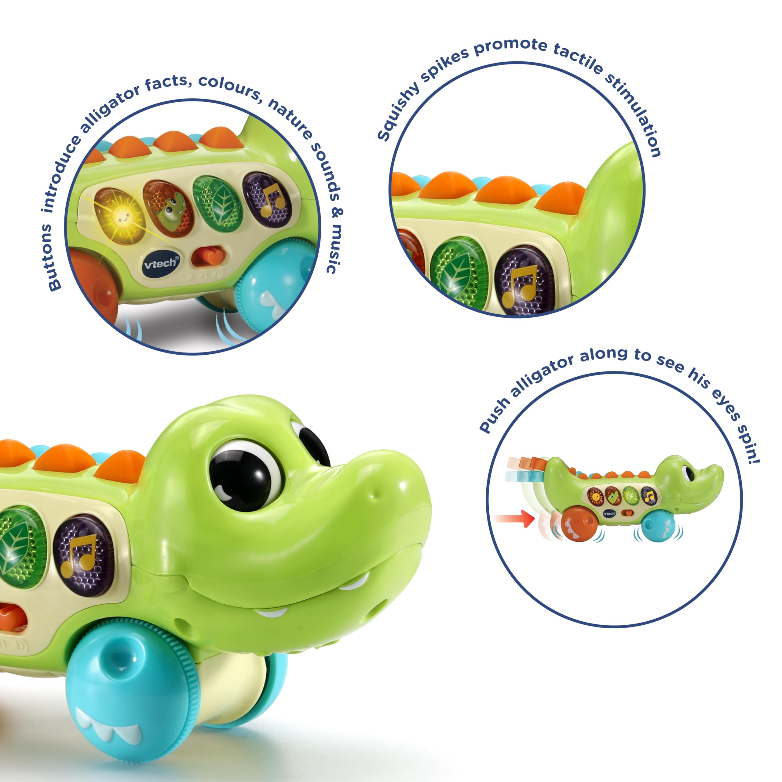 VTech Baby Squishy Spikes Alligator, Push Along Baby Toy with 4 ...