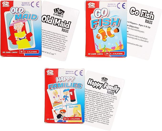 3 Classic Card Game Decks, Includes, Go Fish, Old Maid and Happy ...