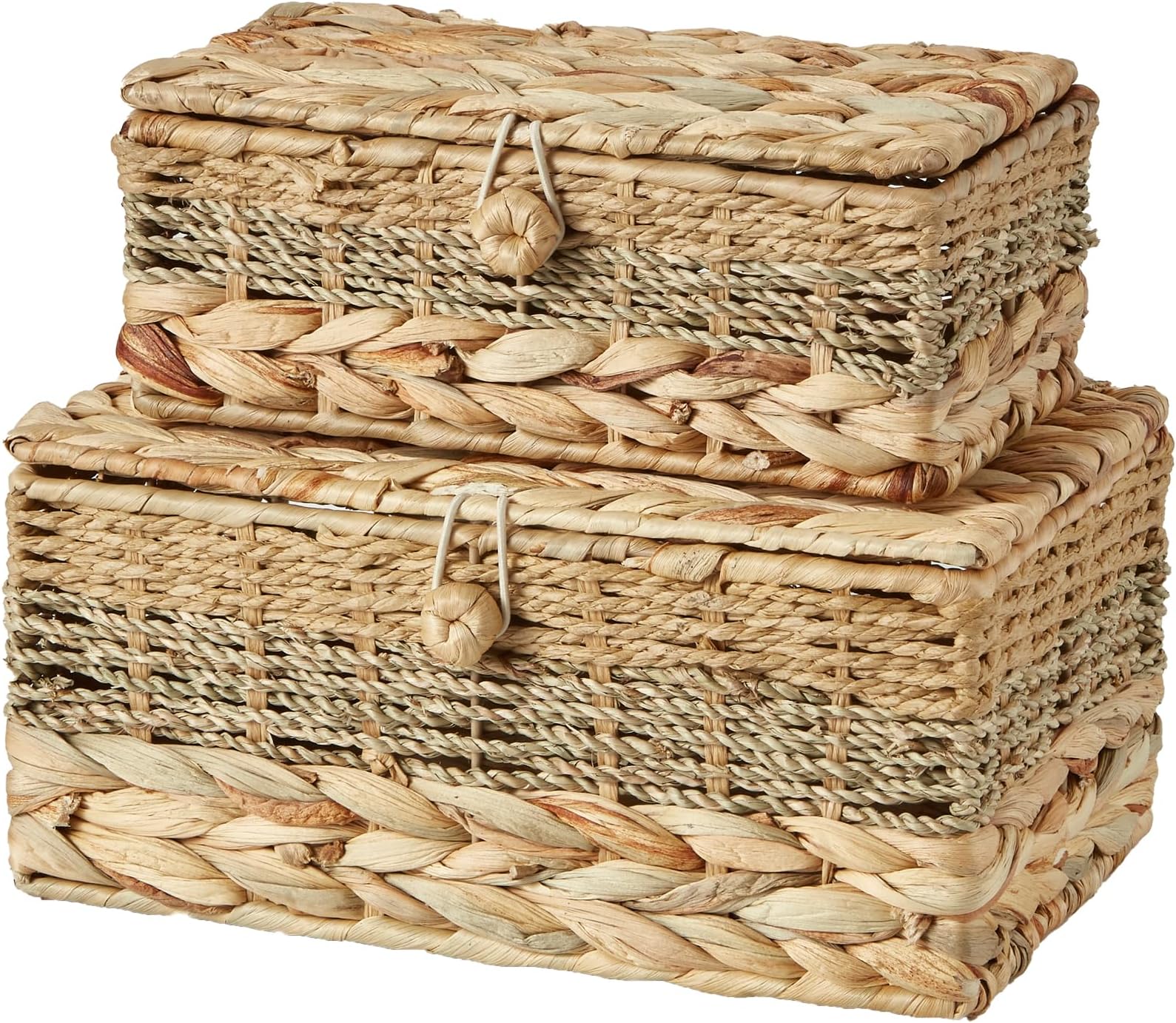 Amazon.com: LUSYDECO Set of 2 Rectangular Wicker Storage Bins with Lid ...