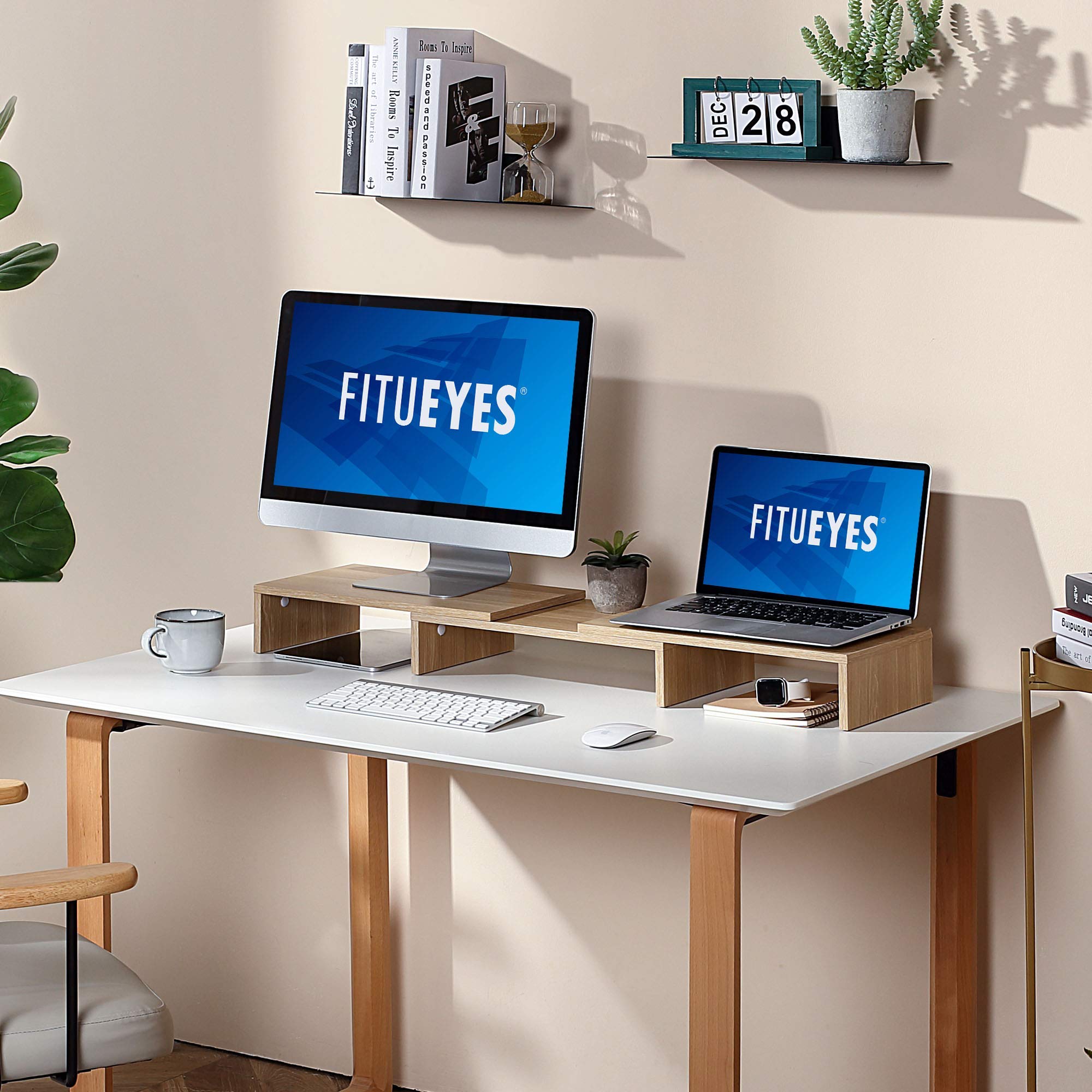 Buy FITUEYES Dual Monitor Stand – 3 Shelf Computer Monitor Riser, Wood ...