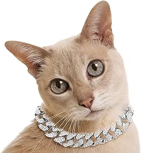 Amazon.com : Rayfond Cat Chain Collar Diamond Cuban Collar 14mm Wide ...