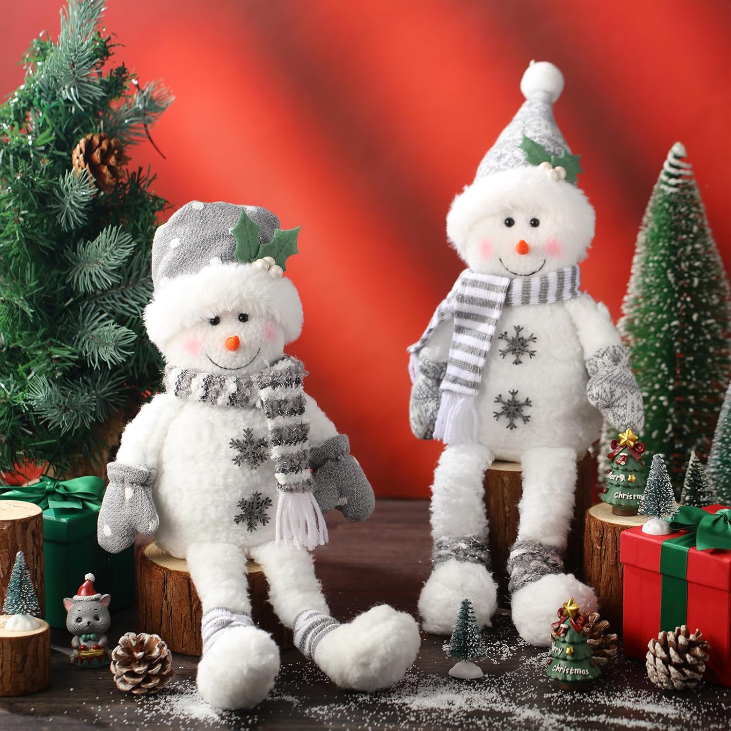 Amazon.com: Liliful 2 Pcs Cute Christmas Snowman Decorations with ...