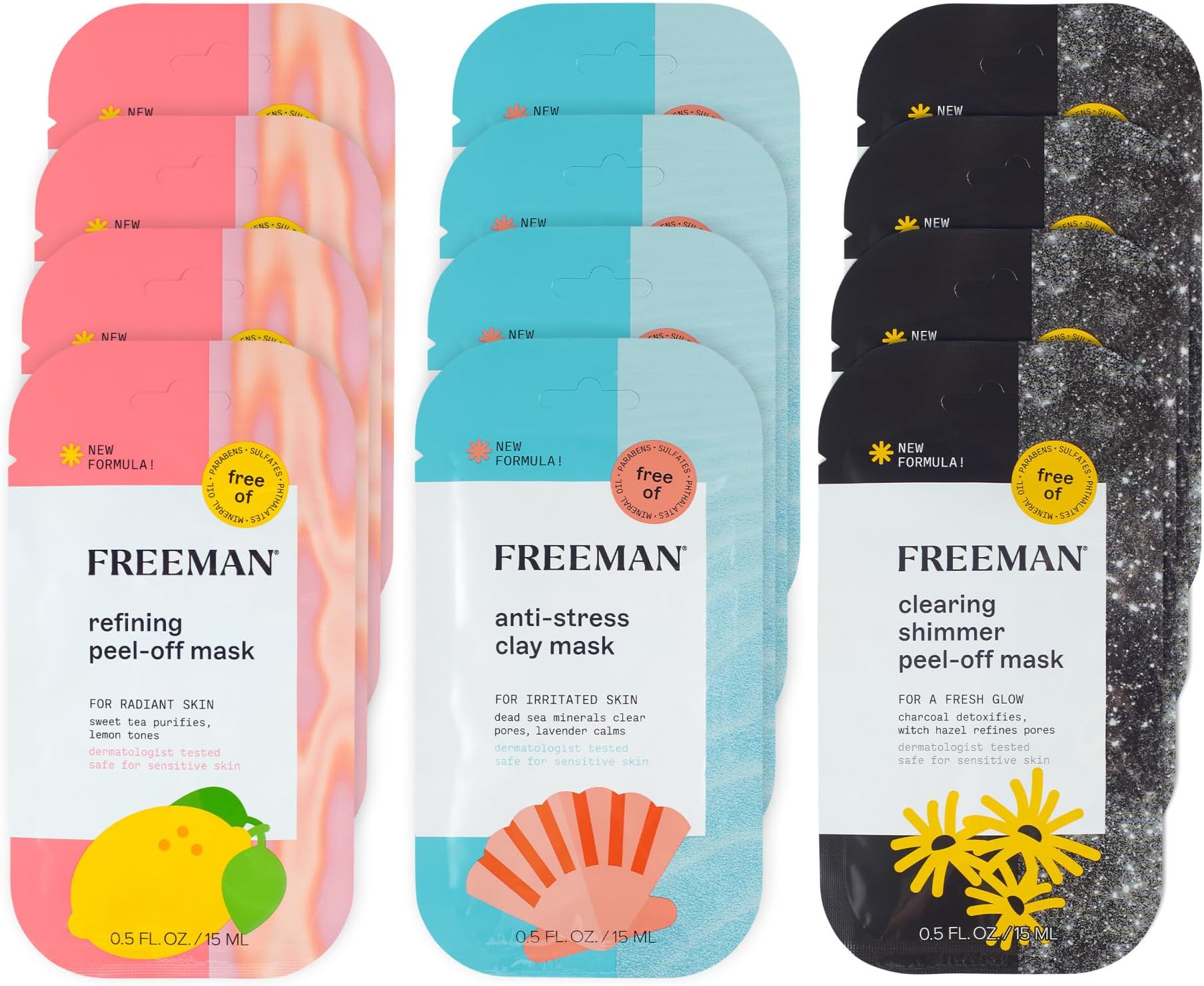 Amazon.com : Freeman Facial Mask Variety 12 Count Bundle, Peel-Off ...