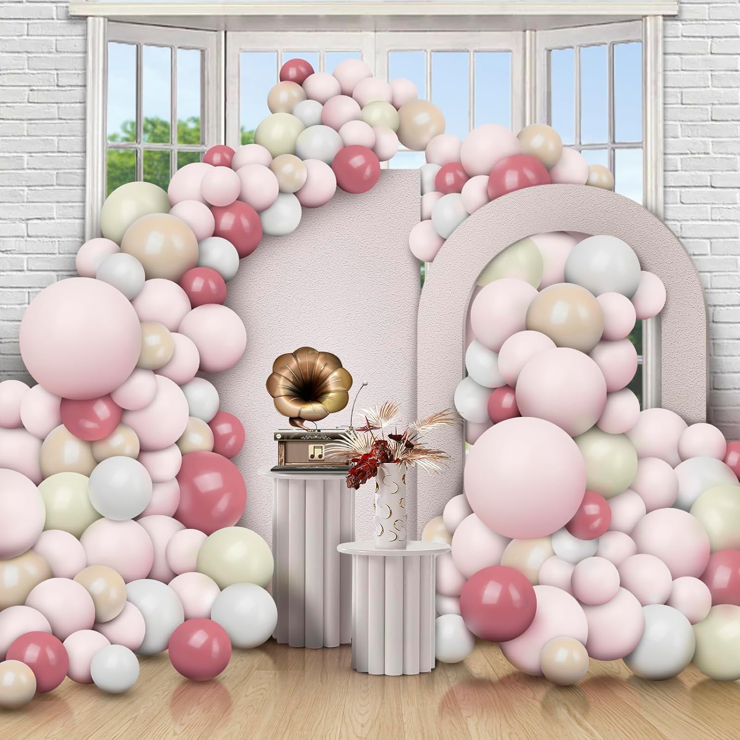Amazon.com: Double Stuffed Pink Balloon Garland Arch, 171Pcs Dusty Rose Pink Blush Nude Matte ...
