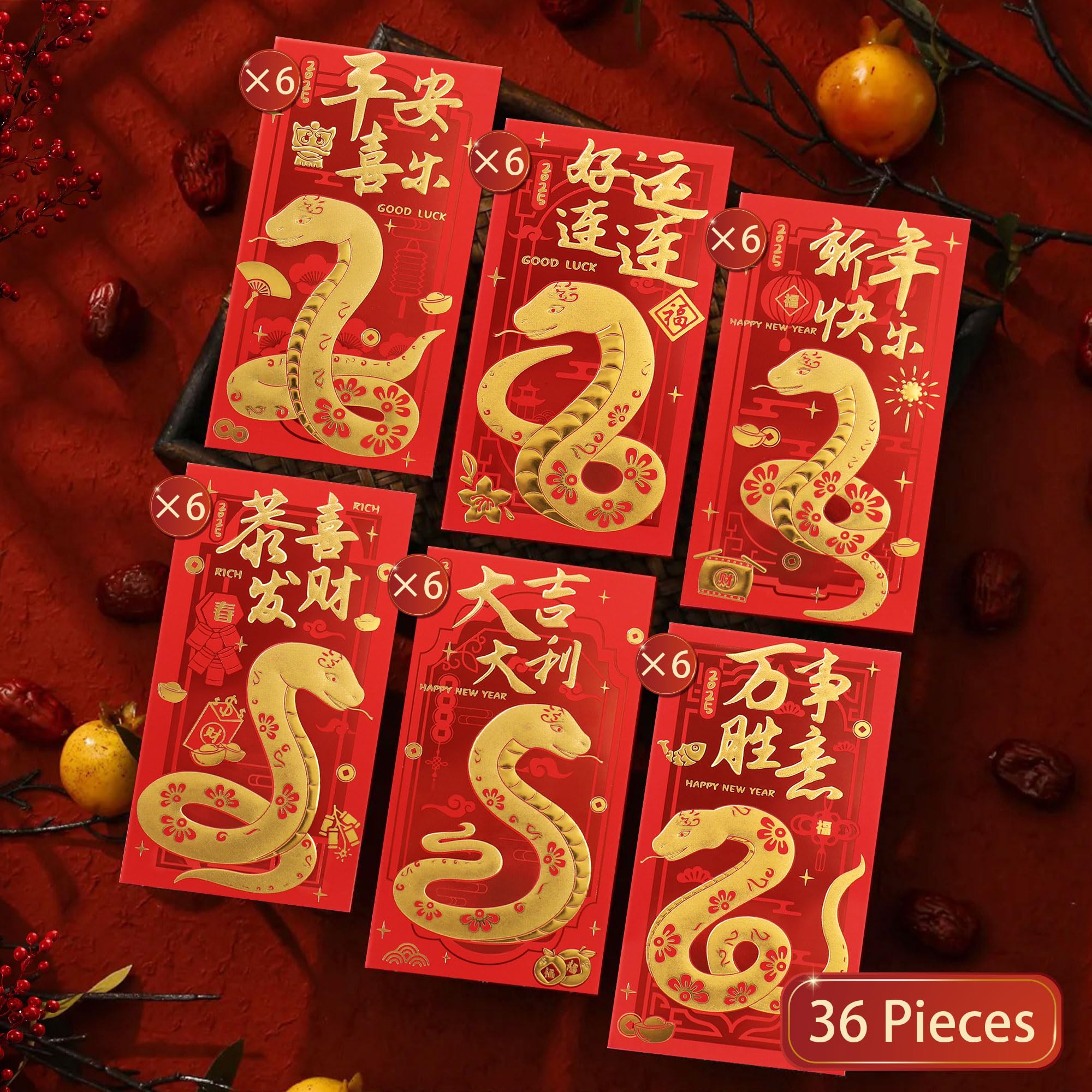 Snapklik.com : 36pcs Chinese New Year Red Envelopes Snake 2025 - Lunar ...