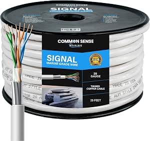 20 Gauge 8 Conductor Signal Wire - 25 ft Round Marine Grade Wire Tinned ...