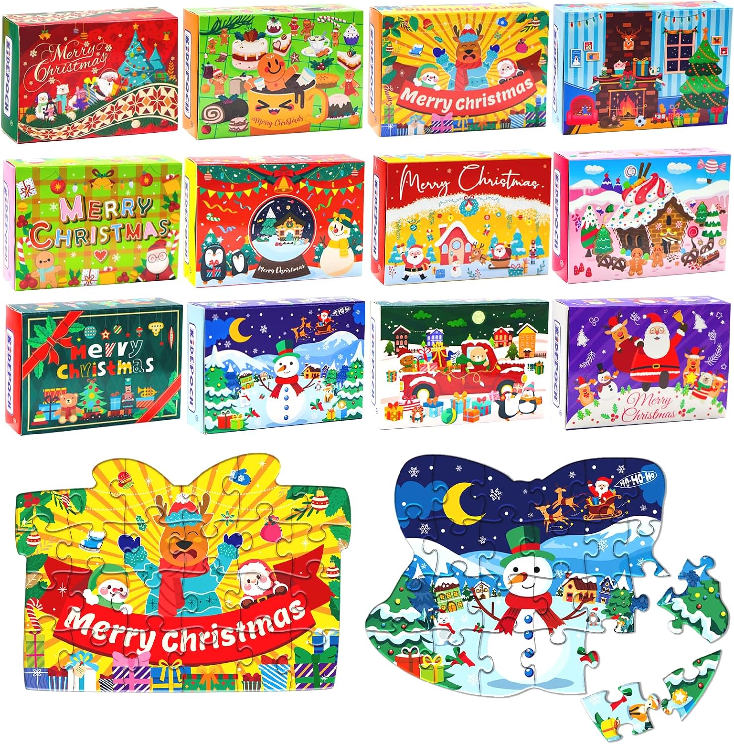 Amazon.com: Christmas Mini Jigsaw Puzzles 12 Pack Party Favors for Kids ...