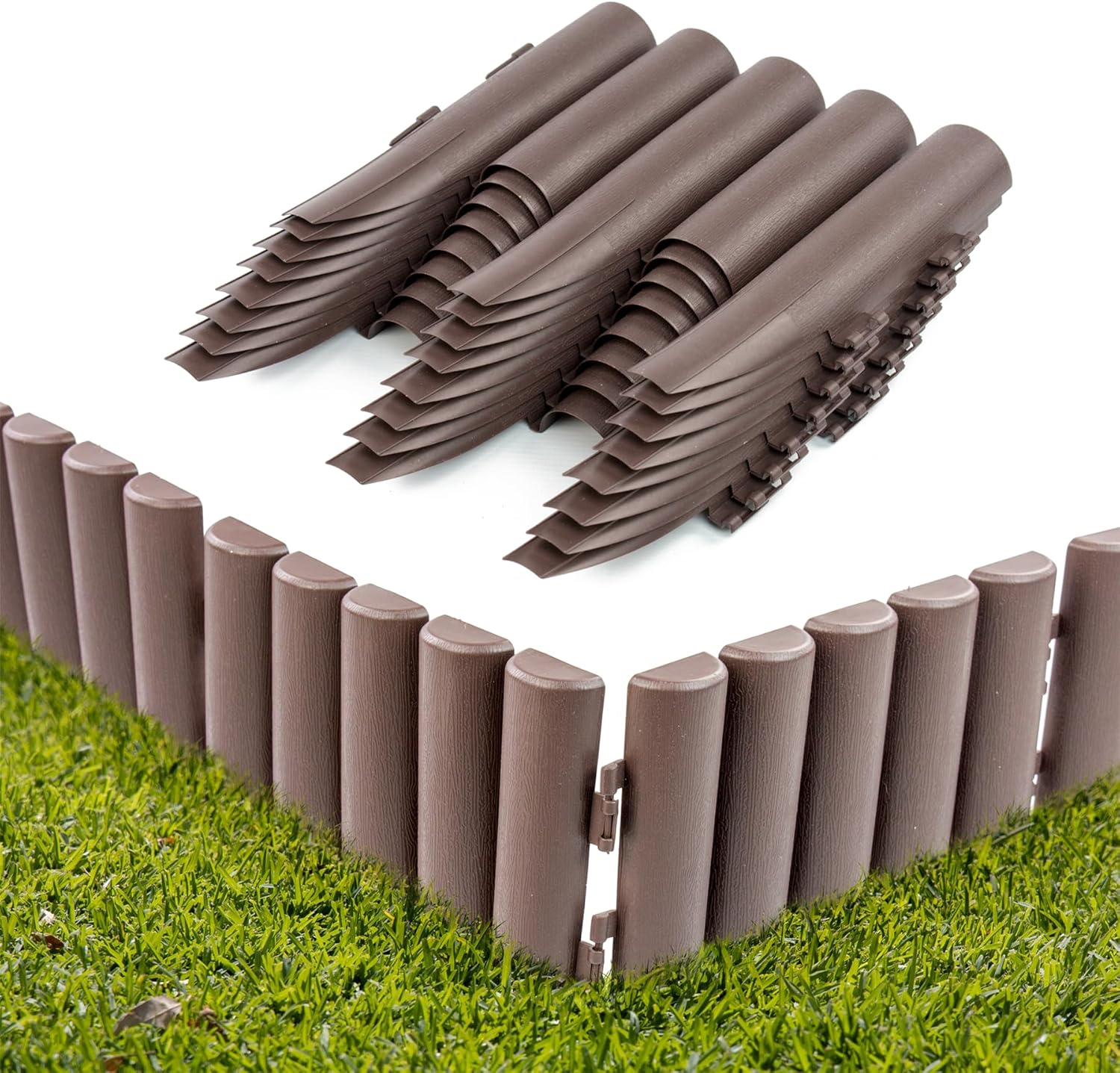 KCT 10m Brown Wood Effect Plastic Garden Palisade Lawn Edging Log ...