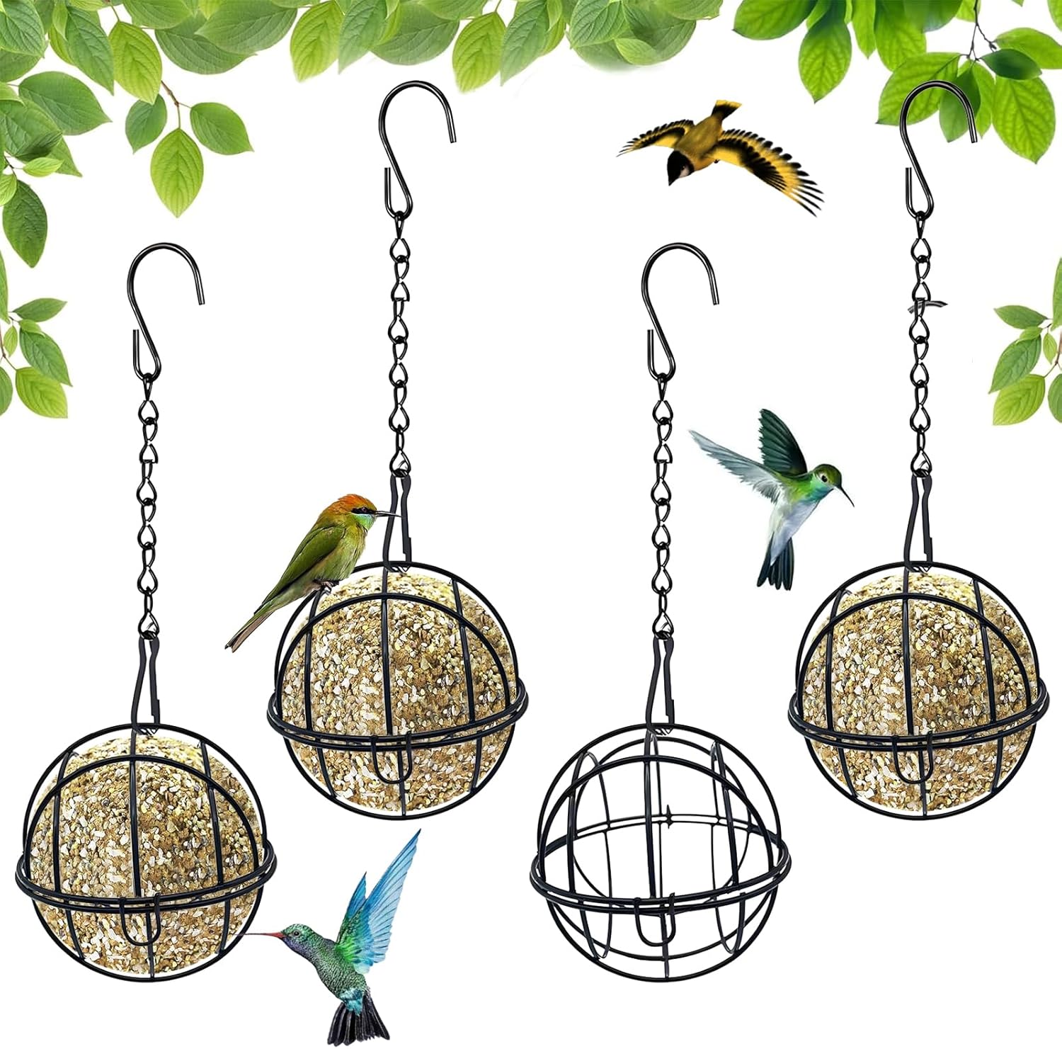 Pizsieat 4 Pcs Fat Ball Feeders Bird Feeders Fat Balls Hanging Station ...