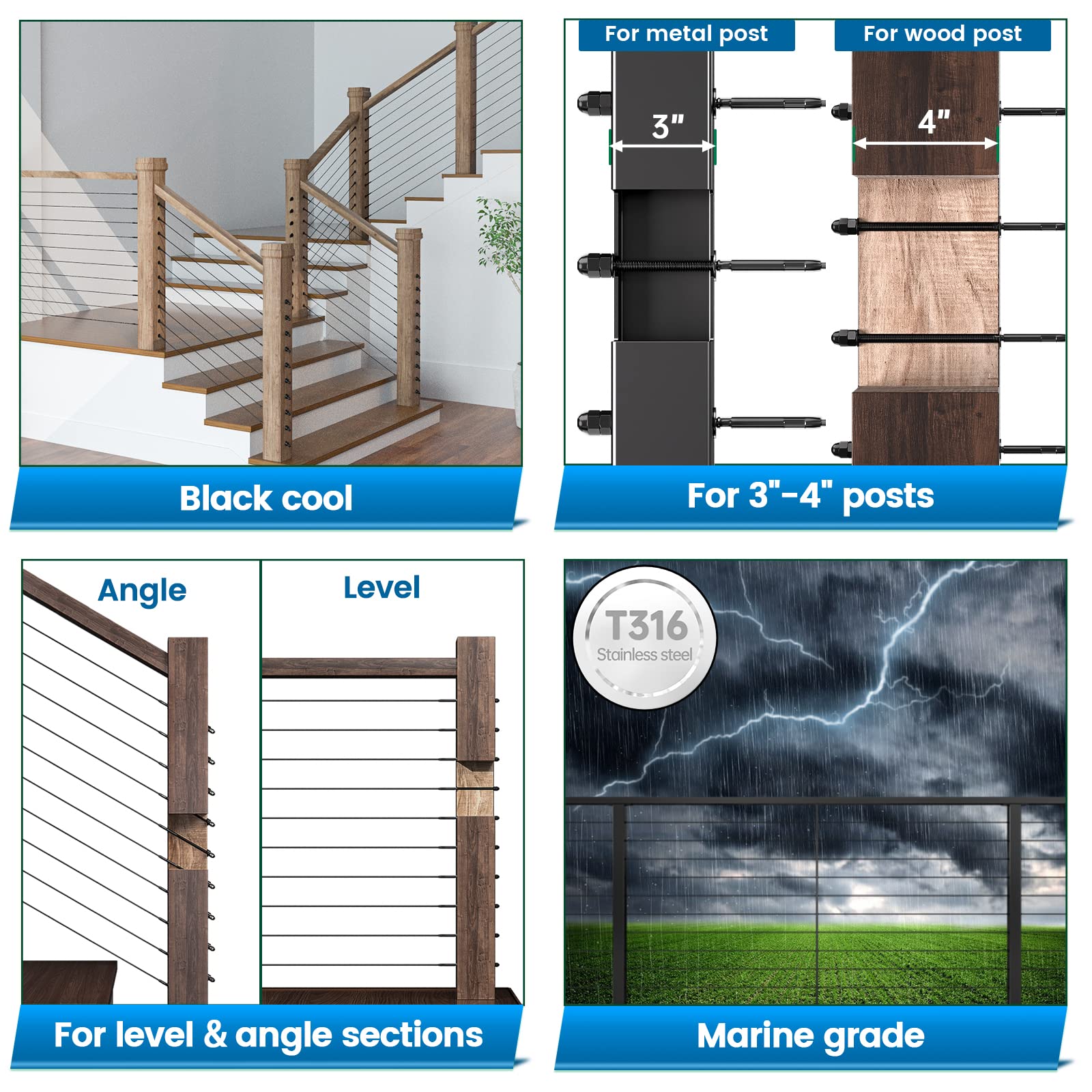 Snapklik.com : 20 Pack 1/8" Black Cable Railing Hardware Kit Hand Swage ...