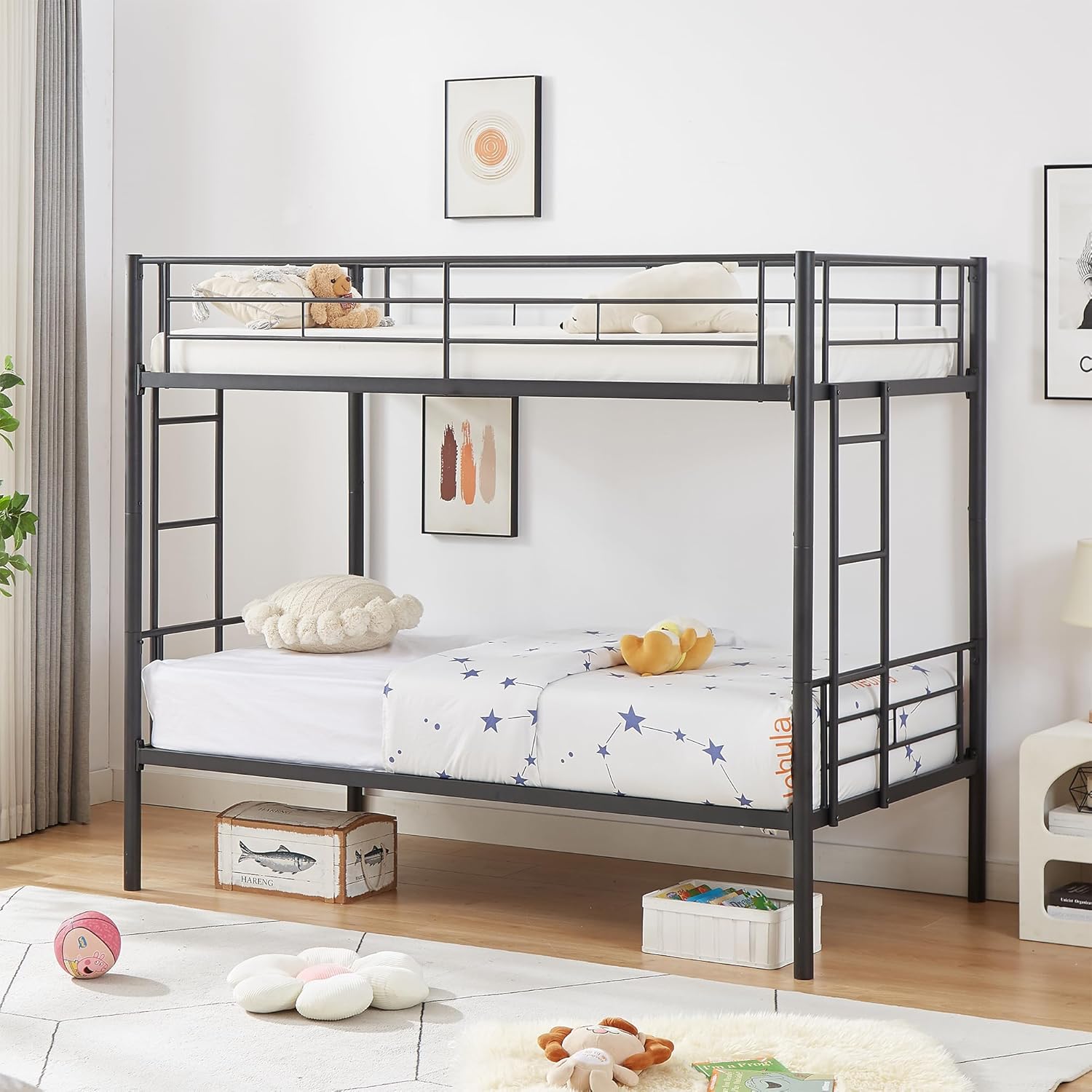 Amazon.com: VECELO Metal Bunk Bed Twin Over Twin, Industrial Bunkbeds ...