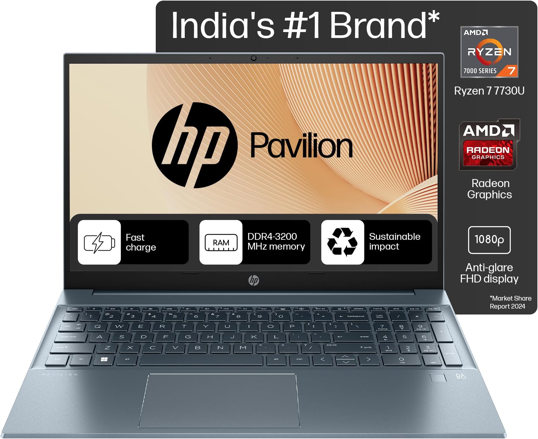 HP Pavilion 15, AMD Ryzen 7 7730U, 16 GB DDR4, 512 GB SSD, (Win11 ...