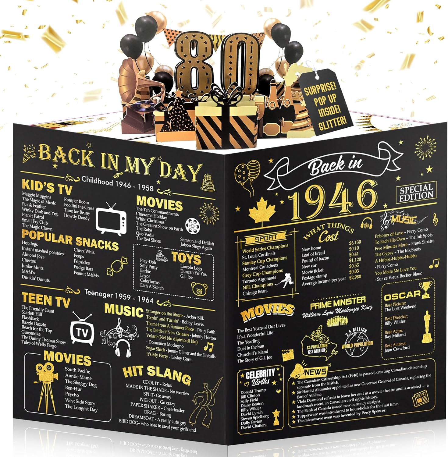 80th Birthday Card, Jumbo 3D Pop Up Cards - Happy 80th Birthday Gifts ...