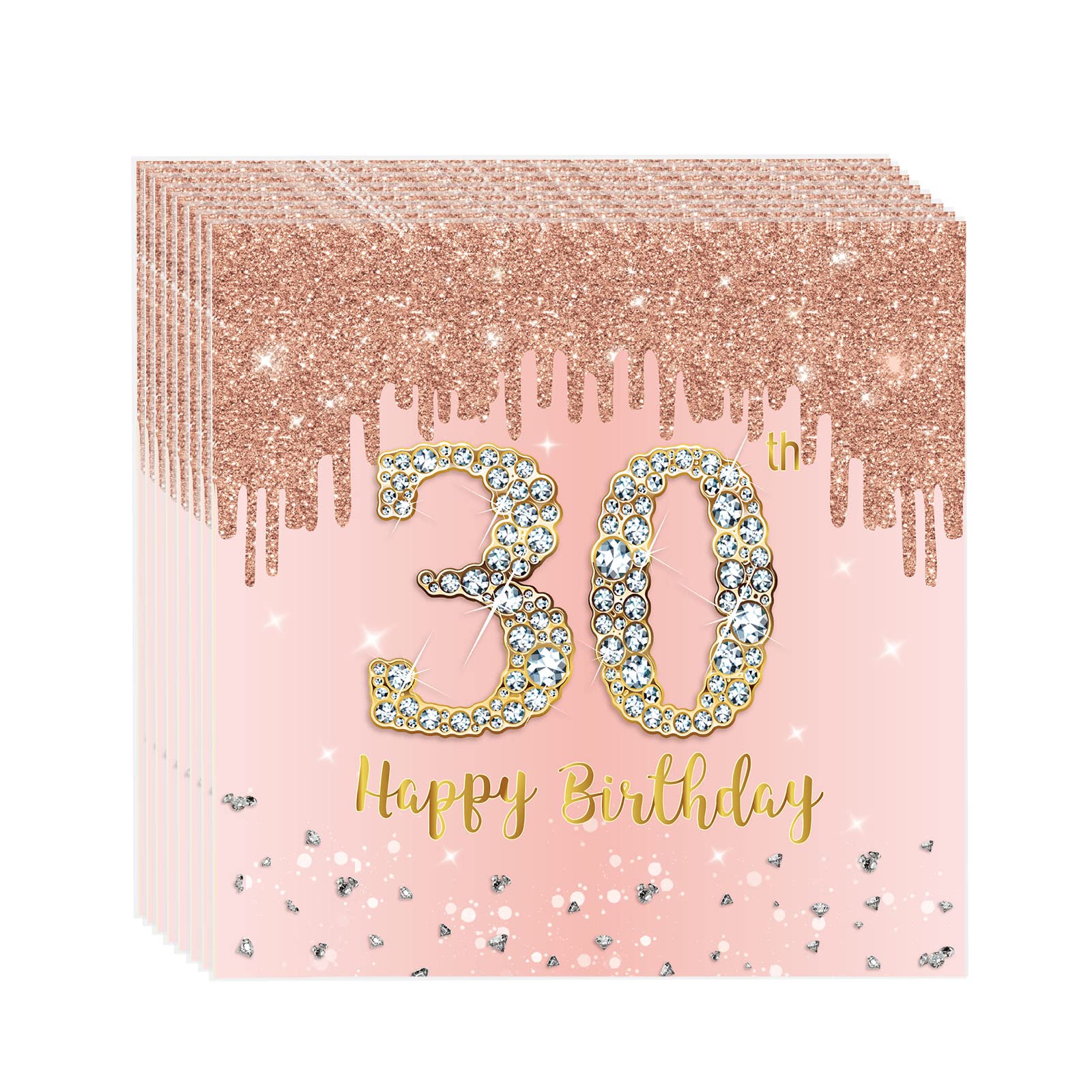 20P Rose Gold 30th Birthday Paper Serviettes Napkins,Women Happy 30th ...