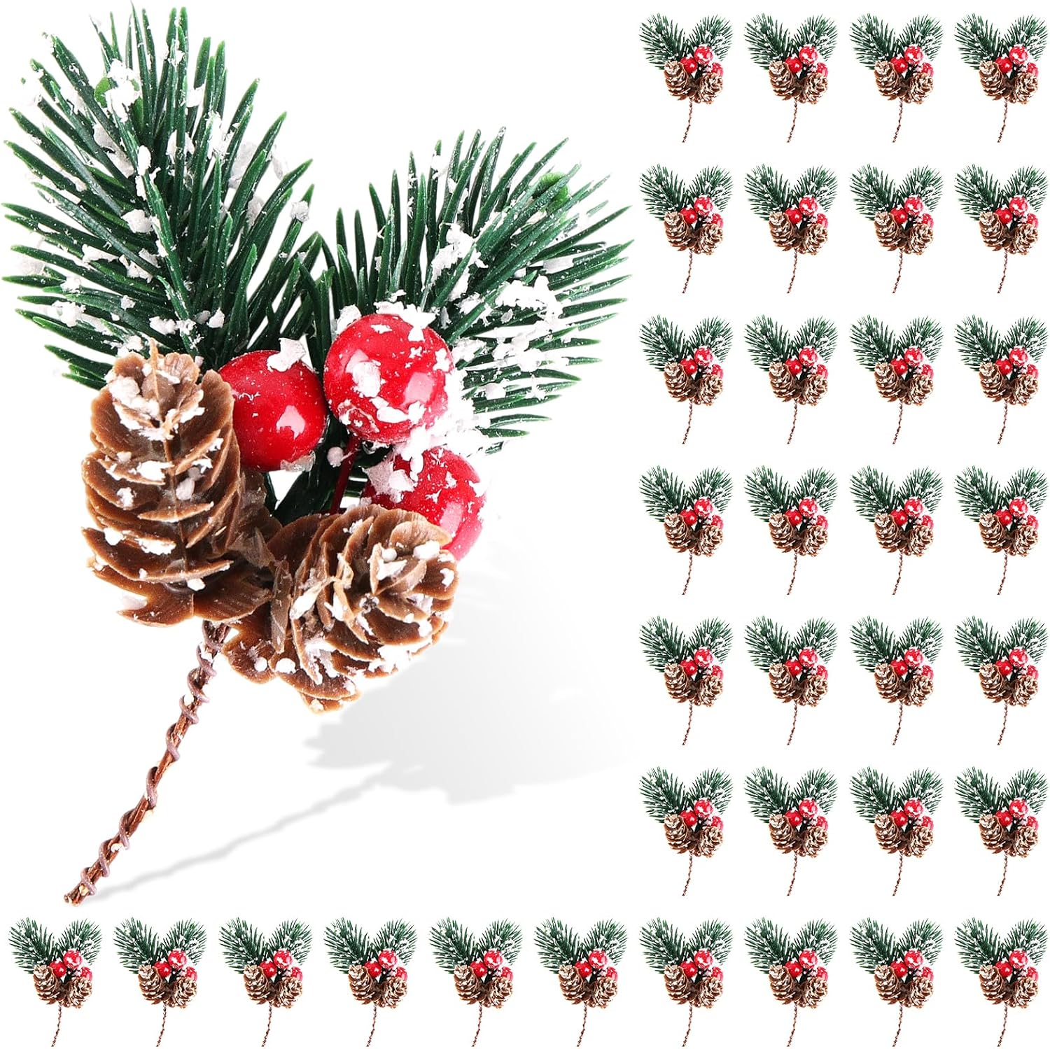 Amazon.com: Yalumo 35 Pcs Snowy Christmas Floral Picks with Pine Cones ...