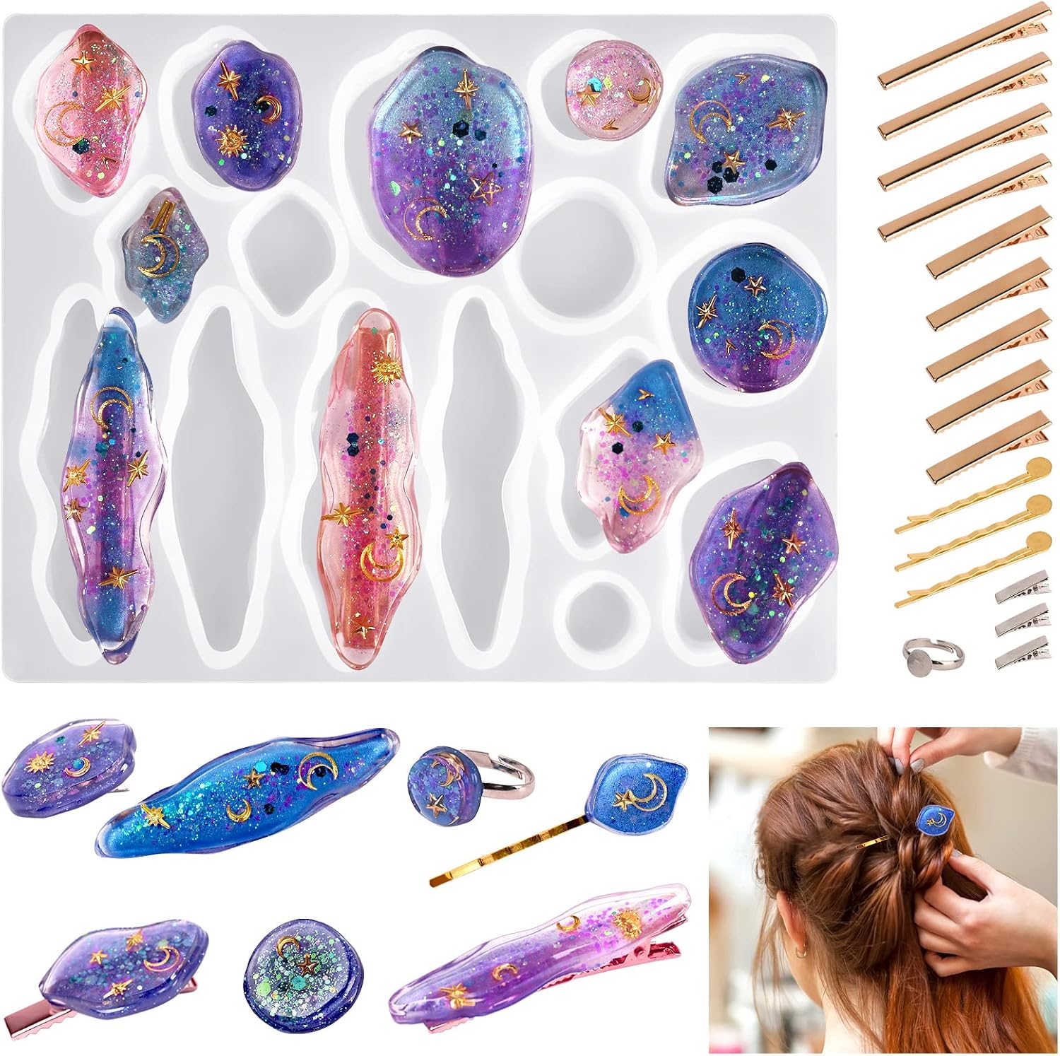 Amazon.com: Actvty Resin Mold, Hair Clip Silicone Molds with 16 Pcs ...