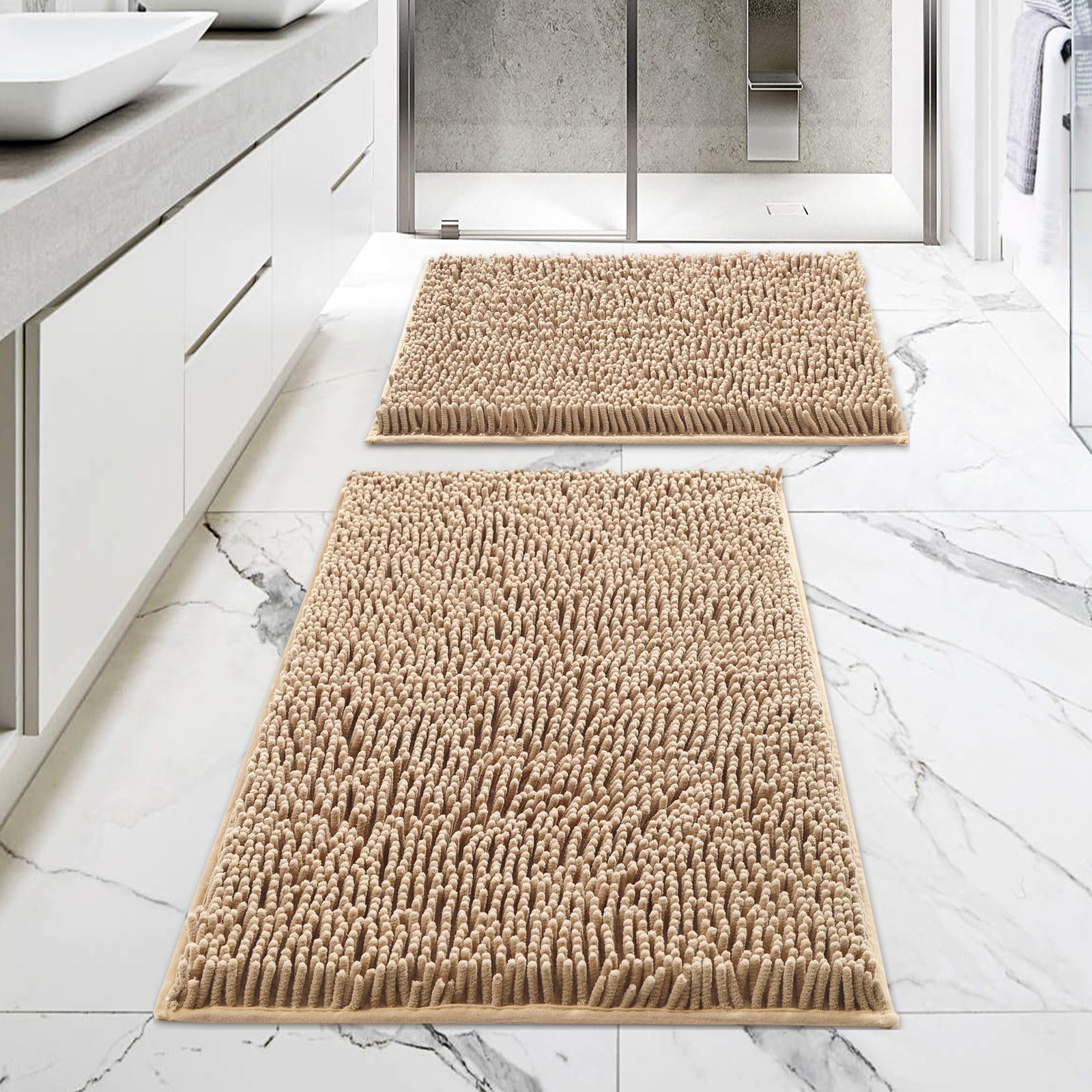 Amazon.com: MitoVilla Beige Bathroom Rugs 2 Piece Set - 17" x 24" + 20 ...