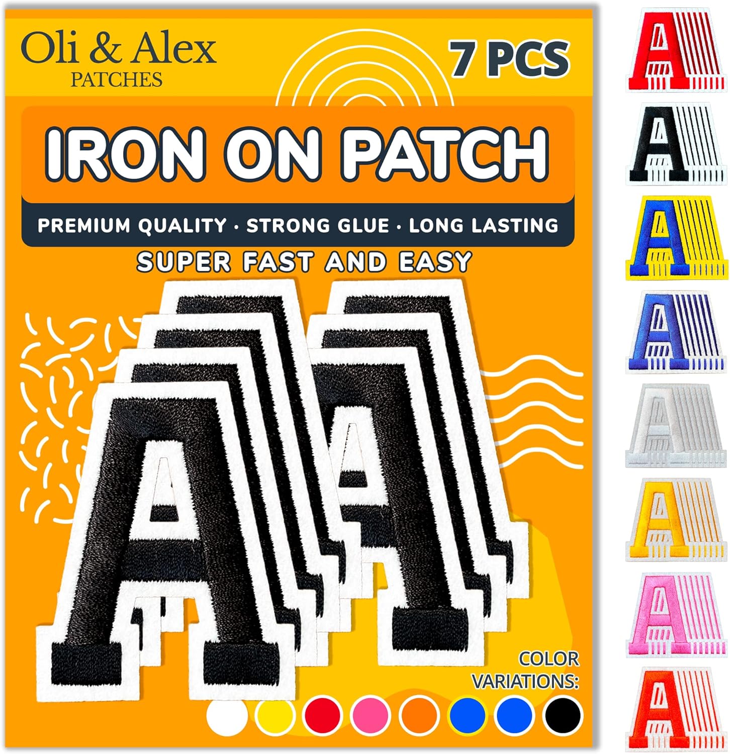 Amazon.com: Oli and Alex Iron On Letters 2.4 inch - 7 pcs of A Black ...