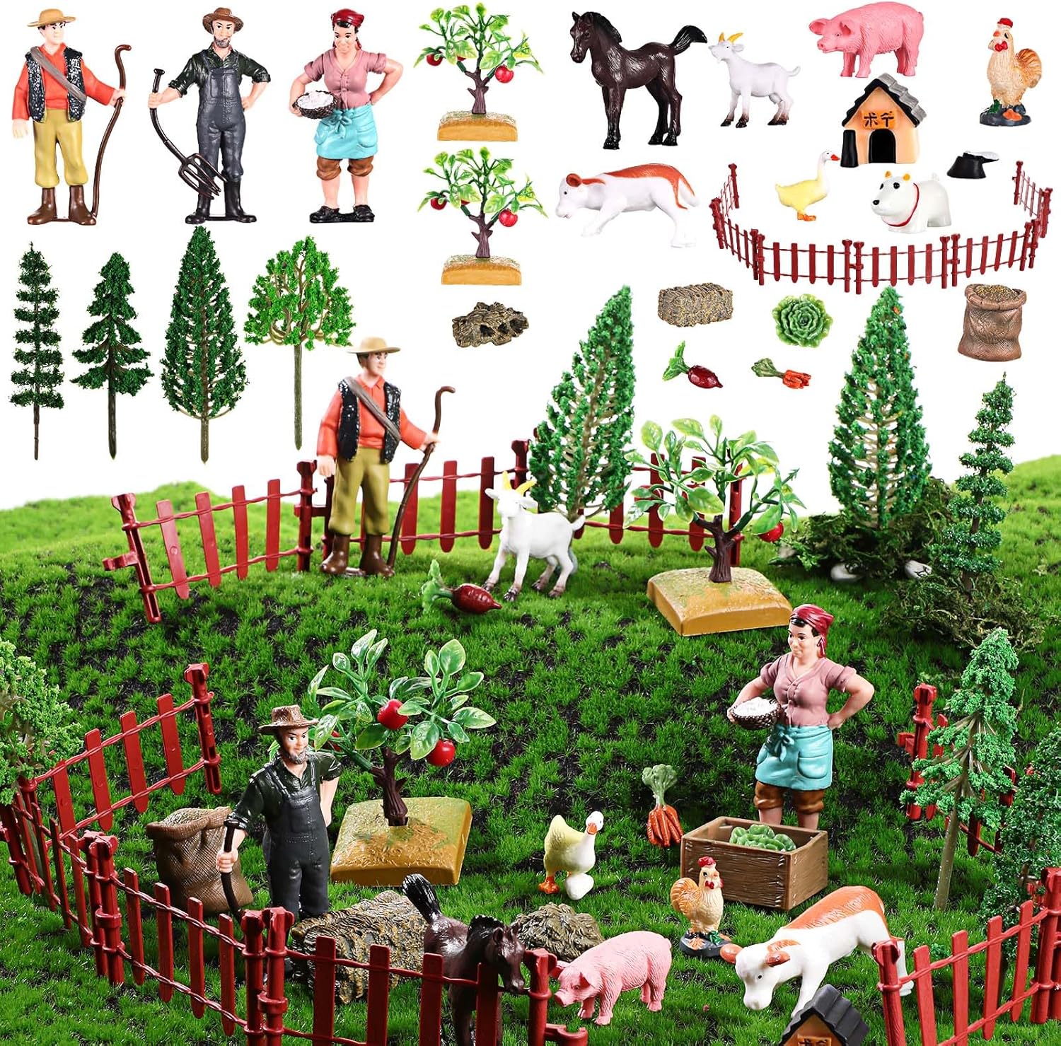 Amazon.com: RoundFunny 27 Pcs Farm Toys Set, 3 Little Farmer Figurines ...