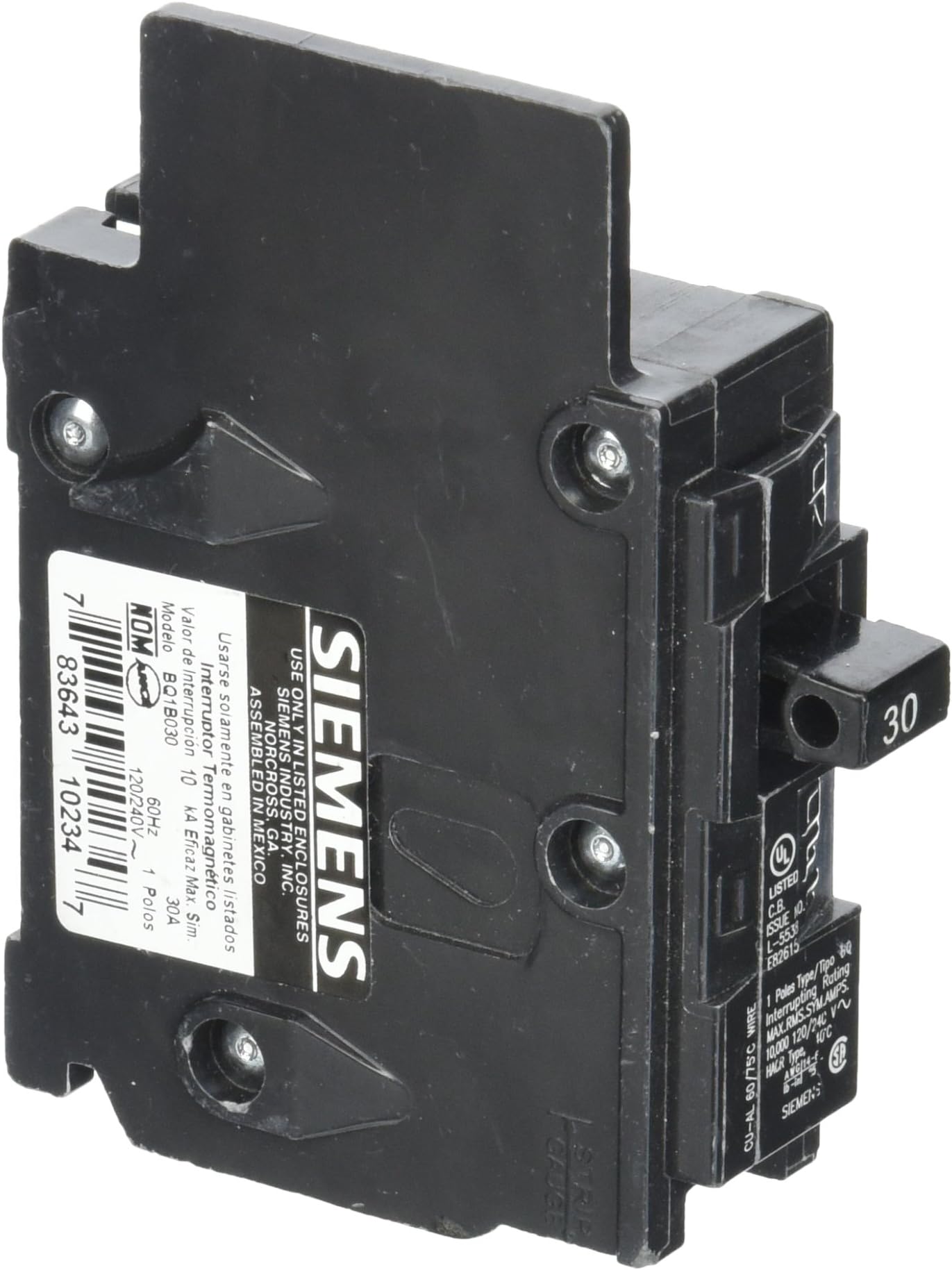 SIEMENS BQ1B020 20-Amp Single Pole 120-Volt10KAIC Lug In/Lug Out ...