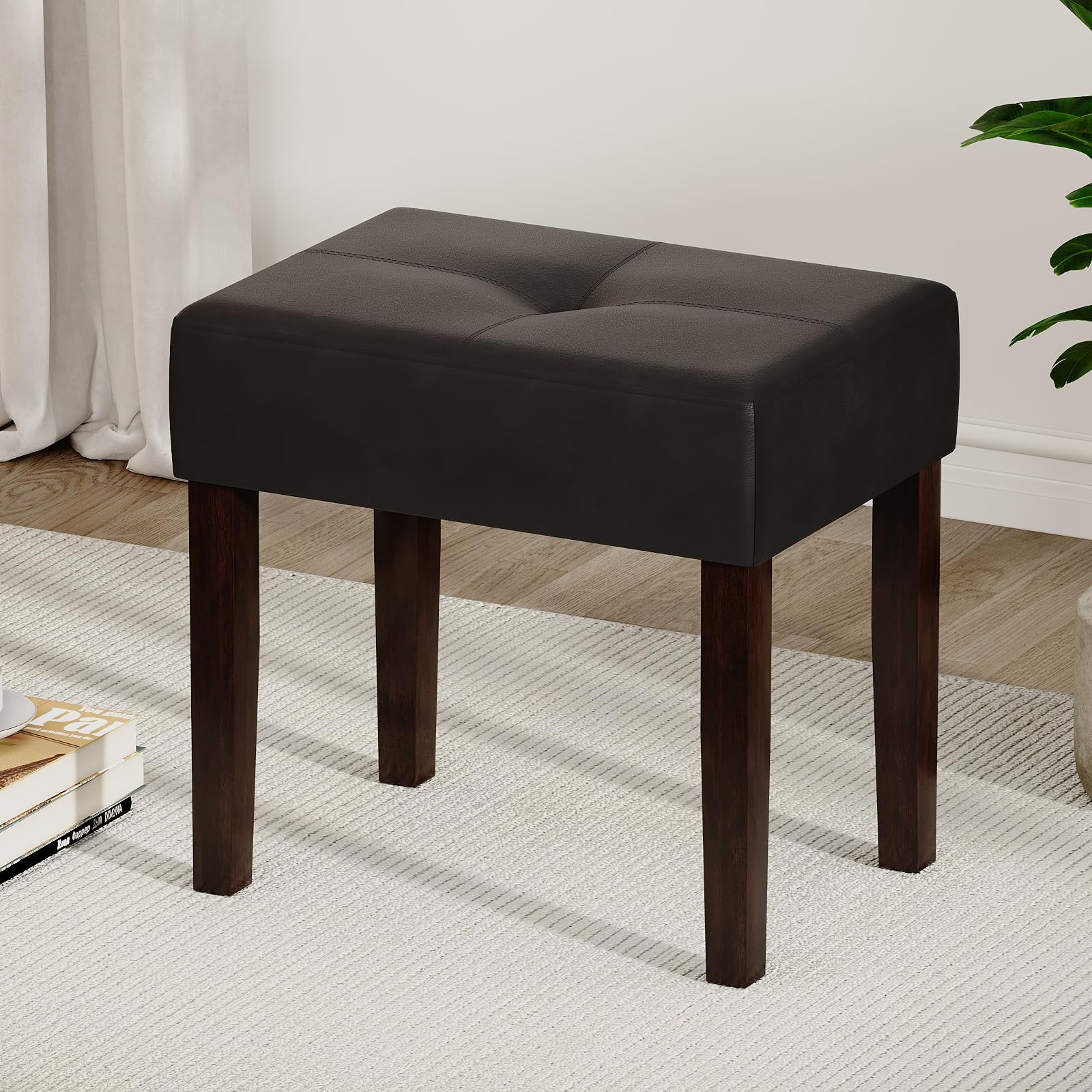Amazon.com: LUE BONA Vanity Stool, Square Faux Leather Makeup Stool ...