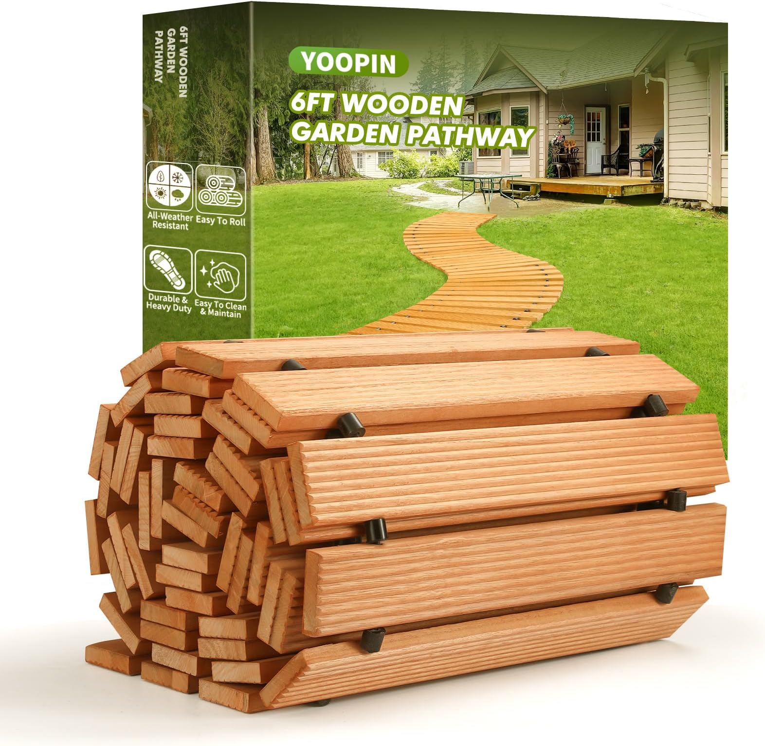 Amazon.com : GDDGHS 8FT Roll Out Wooden Garden Pathway, Straight Cedar ...