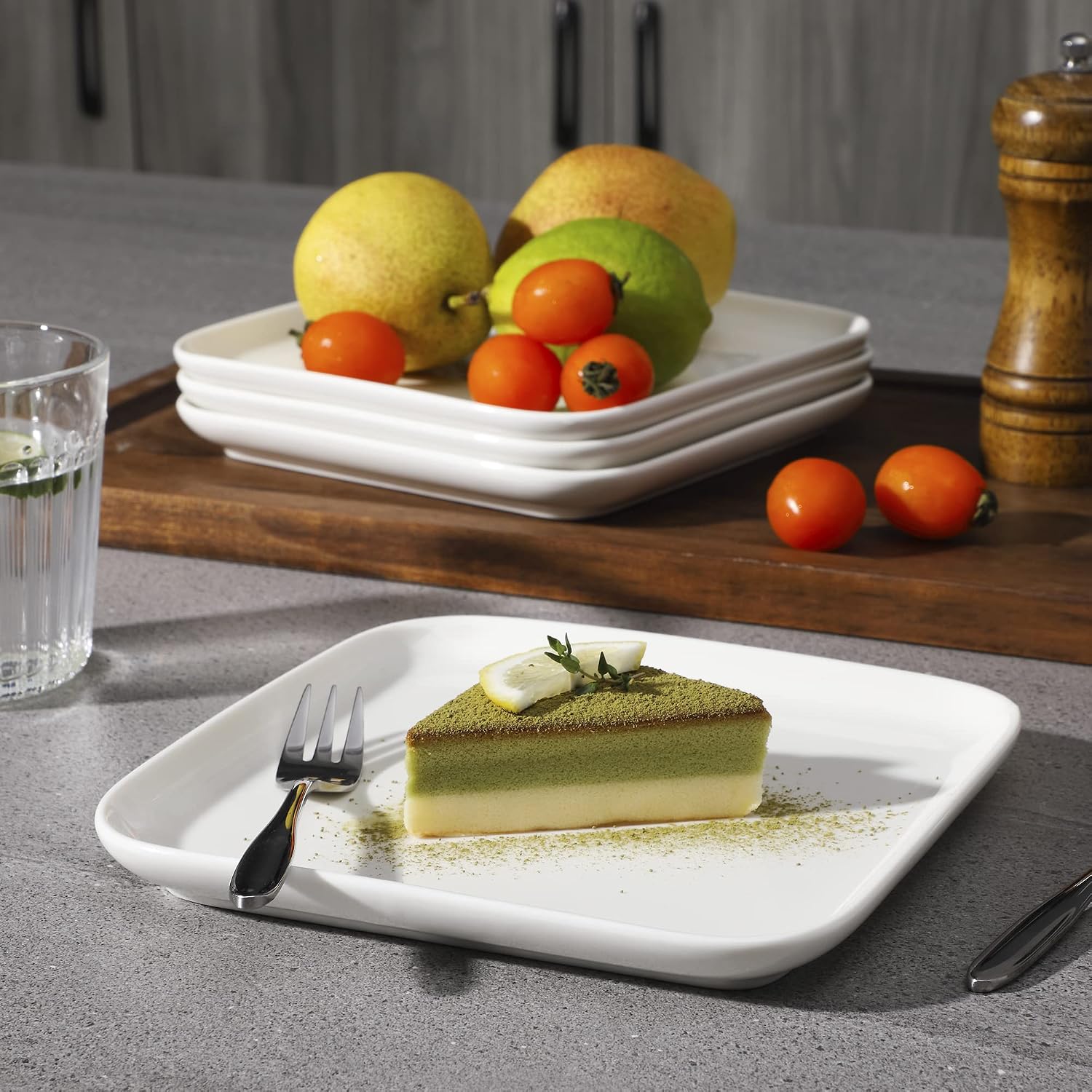 MALACASA, Series Ivy, 4-Piece 7″ Dessert Plate Square Ivory White China ...