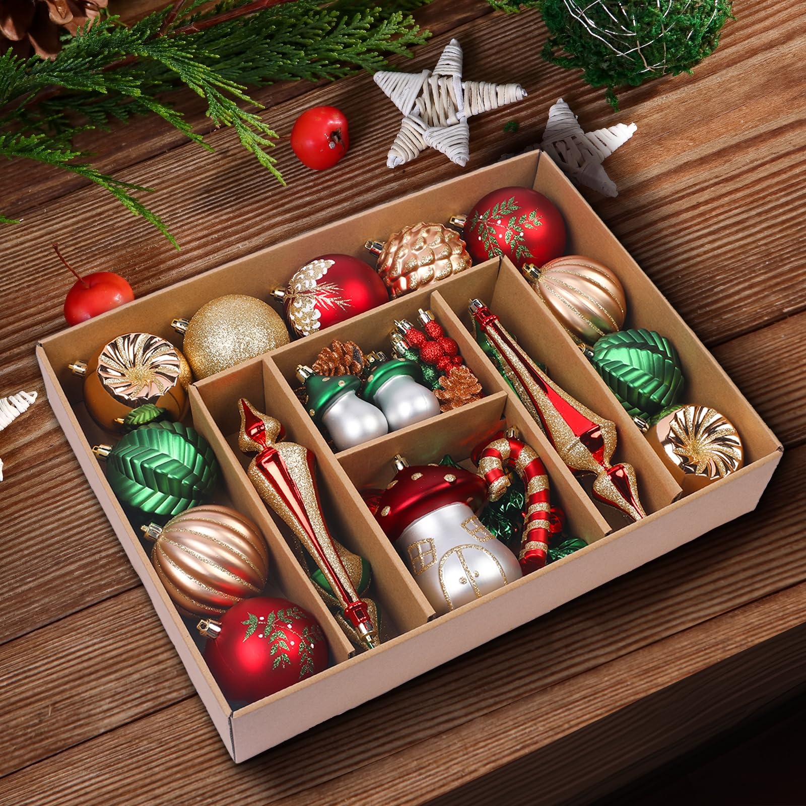 Amazon.com: Alupssuc 52pcs Christmas Tree Ornaments Set, Plastic ...