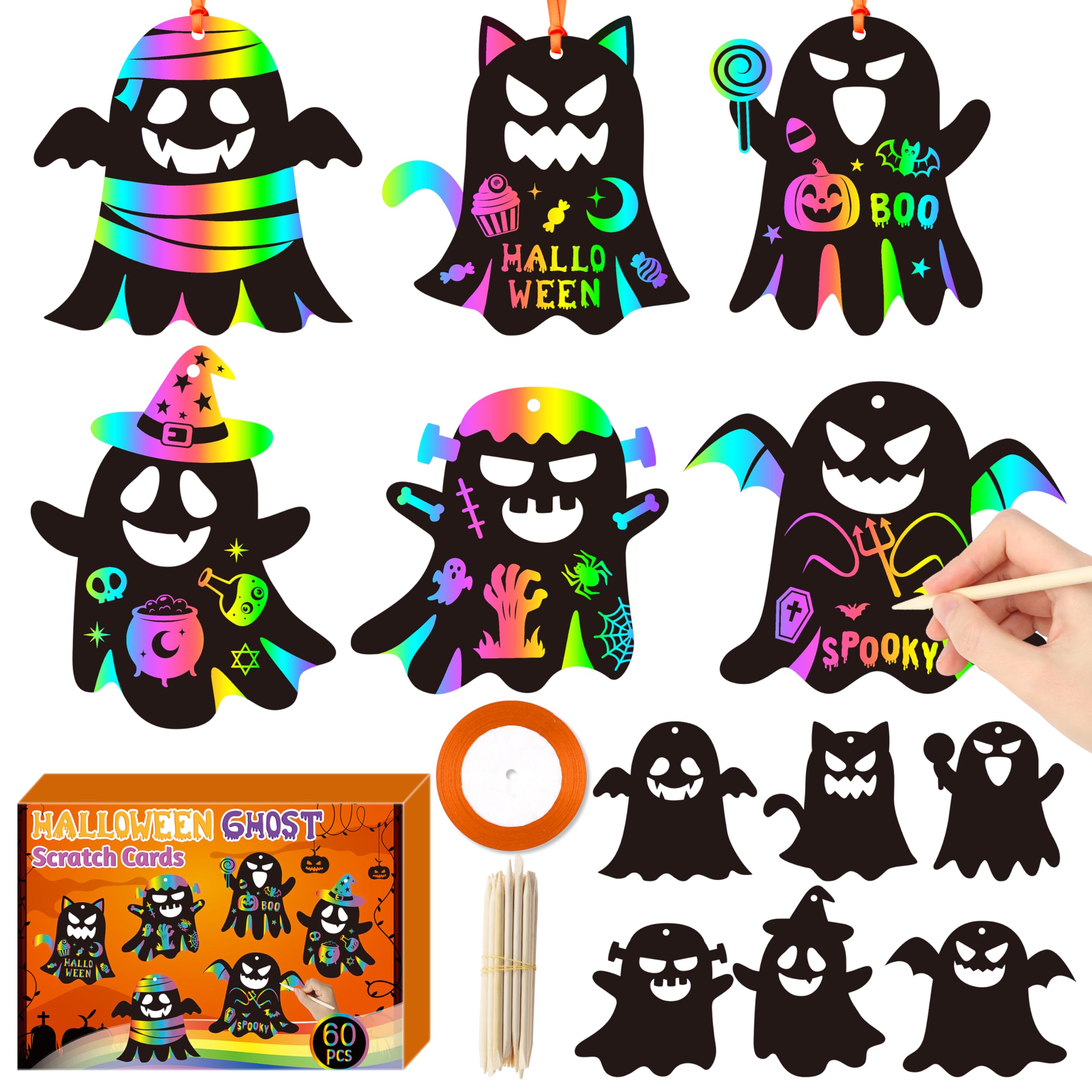 Snapklik.com : CY2SIDE Halloween Ghost Scratch Cards - 60PCS DIY Boo ...